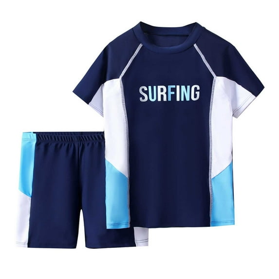 Boys Swimsuits 2 Piece UPF 50+ Rash Guard Short Sleeve Swim Shirts with ...