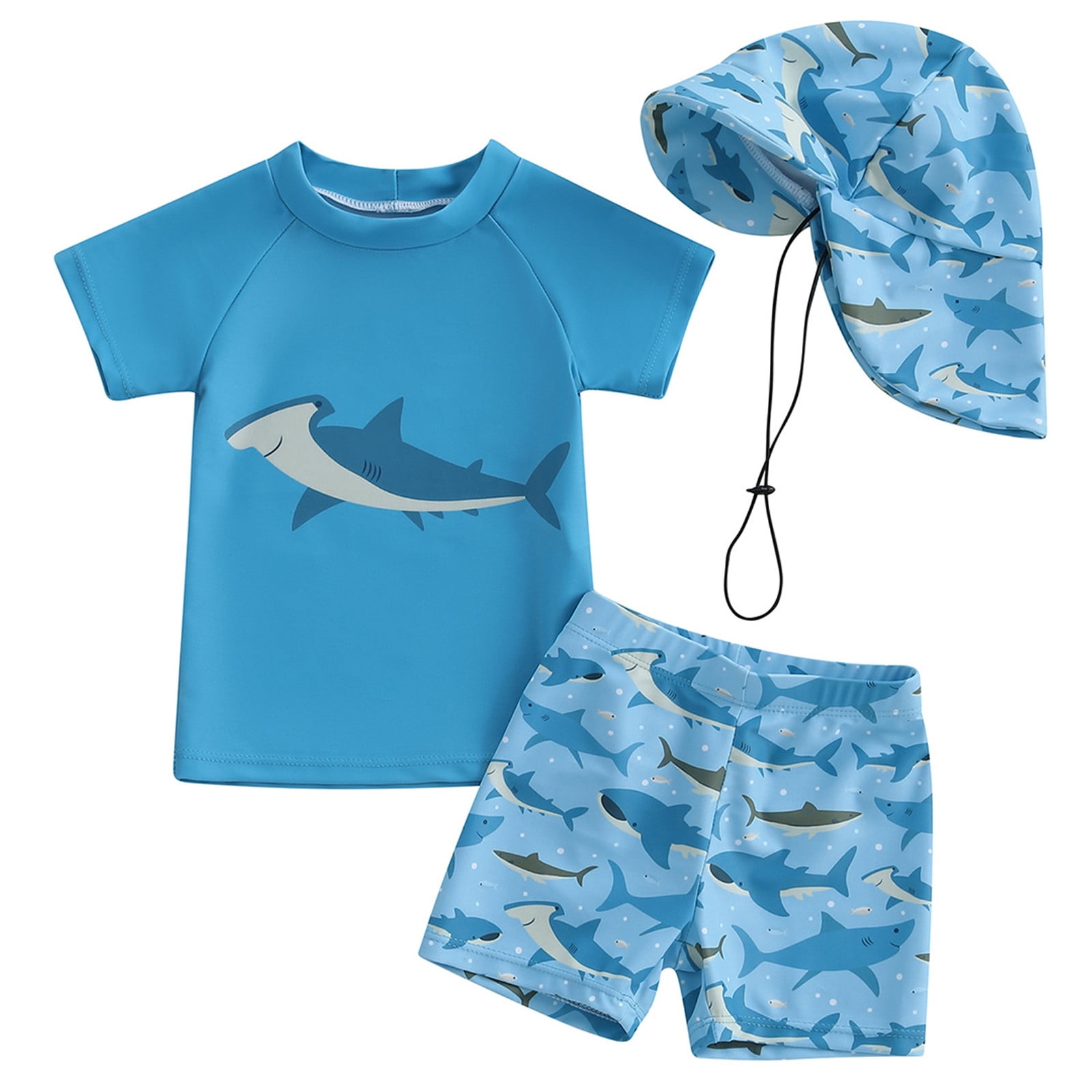 Boys Swimwear 3 Piece UV 50+ Rash Guard Cute Printed Short Sleeve Shirt ...