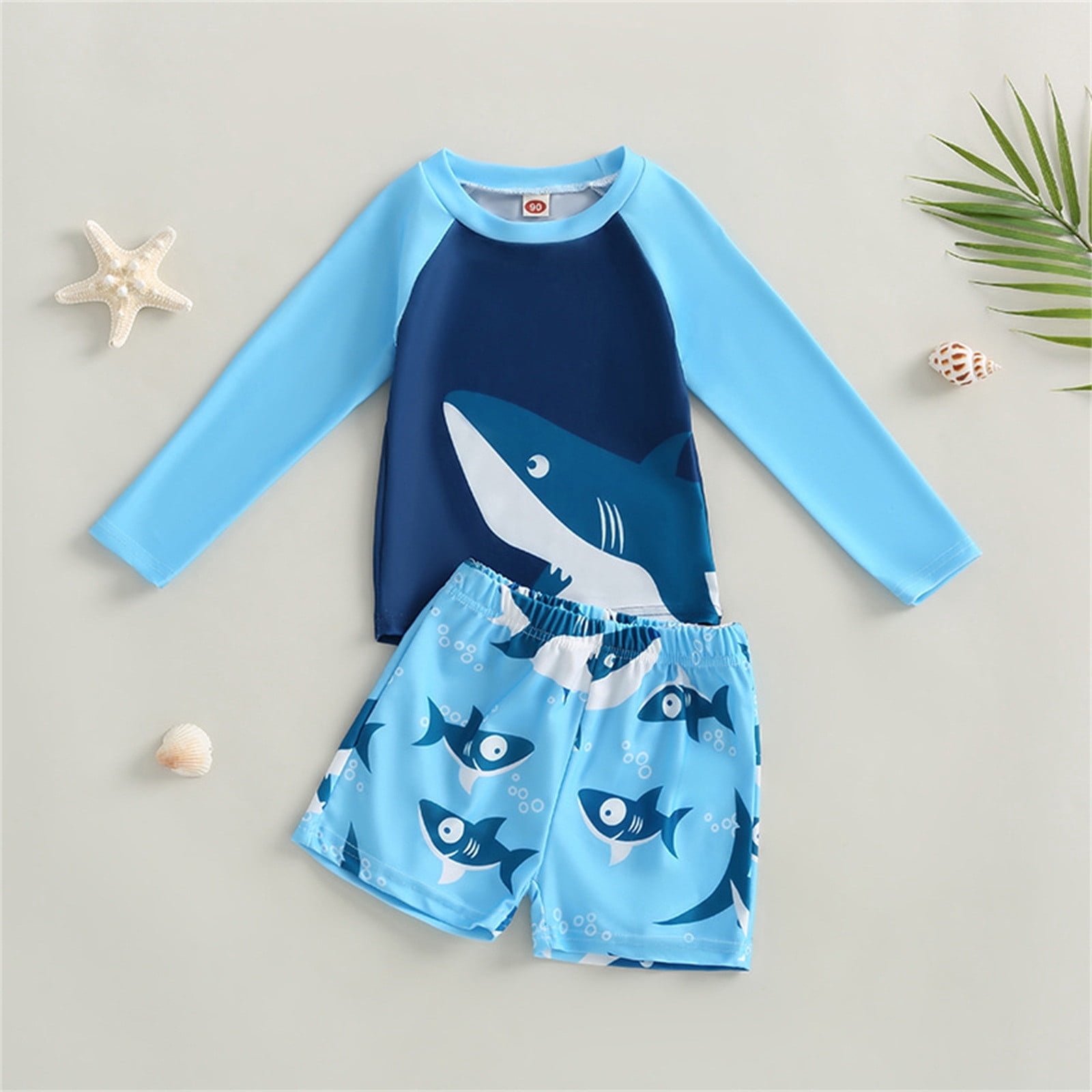 Swimsuit for Kids Funny Cartoon Print Long Sleeve Bathing Suit 2 PC Boy ...
