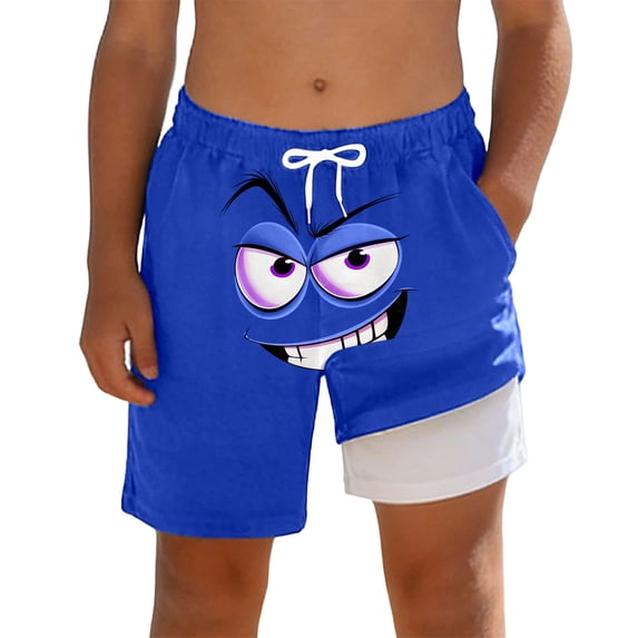 Boys Swimwear Set Funny Face Print Trunks Shorts Mesh Liner Pool Ocean ...