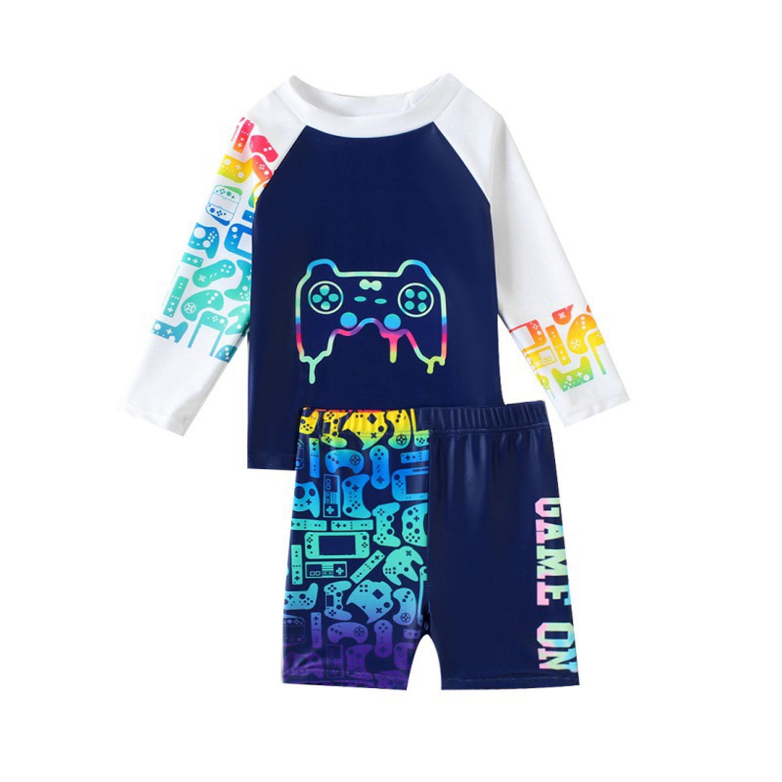 Boys Swimwear Swimsuit Kids 2 Piece Set Long Sleeve Rash Guard Shirt ...