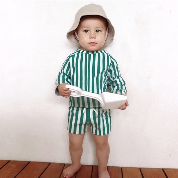 Boys Swimwear Three Piece Rash Guard Set Floral Printed Short Sleeve ...