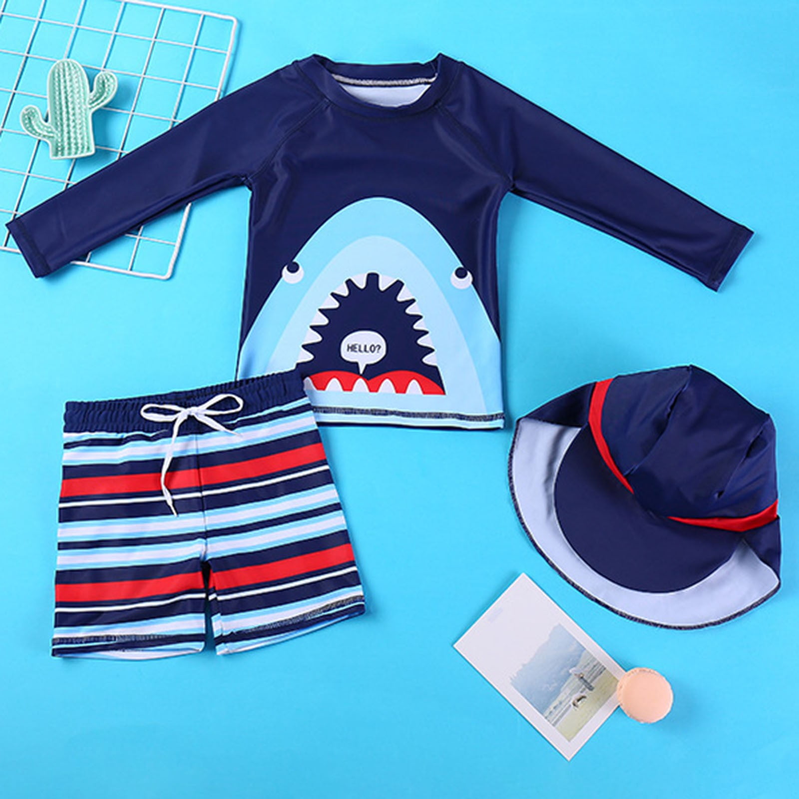 Boys Swimwear Three Piece Set Long and Short Sleeve Cartoon Cute ...