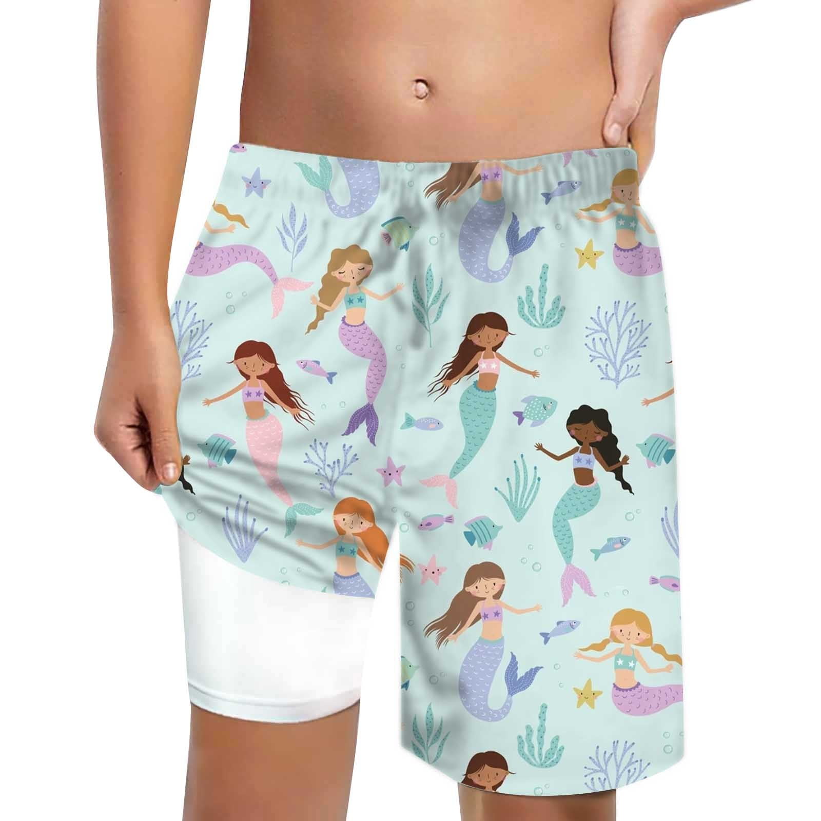 Boys Swimwear Trunks with Drawstring Boho Floral Print Shorts for Kids ...