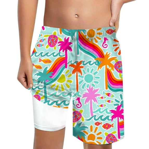 Boys Swimwear Trunks with Drawstring Boho Floral Print Shorts for Kids ...