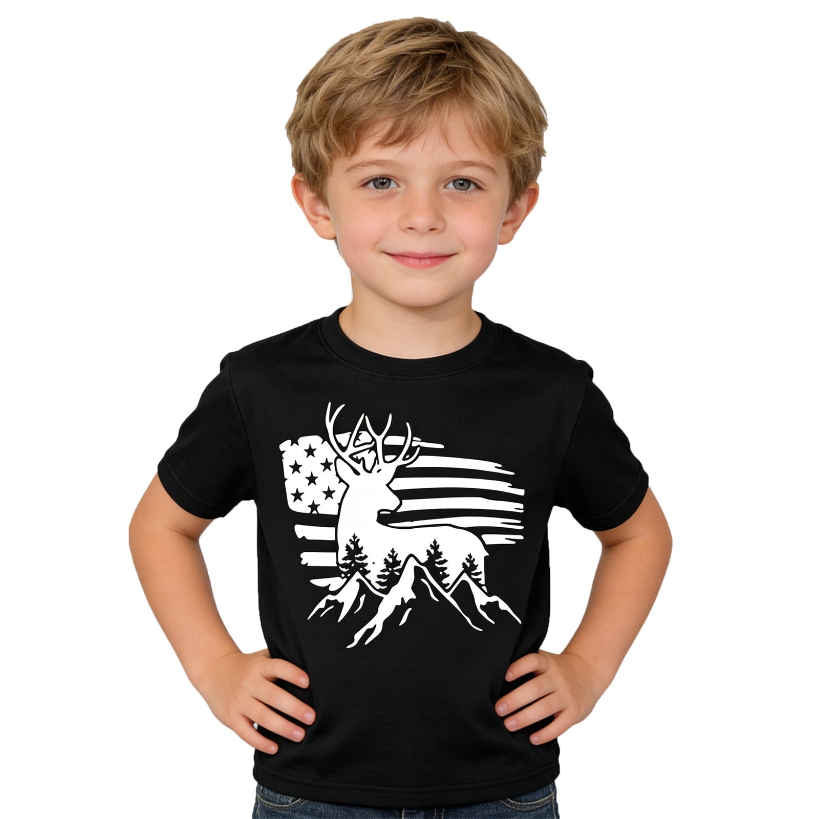 Boys T Shirt Shirts Graphic Deer Patriotic Print Short Sleeve Casual ...