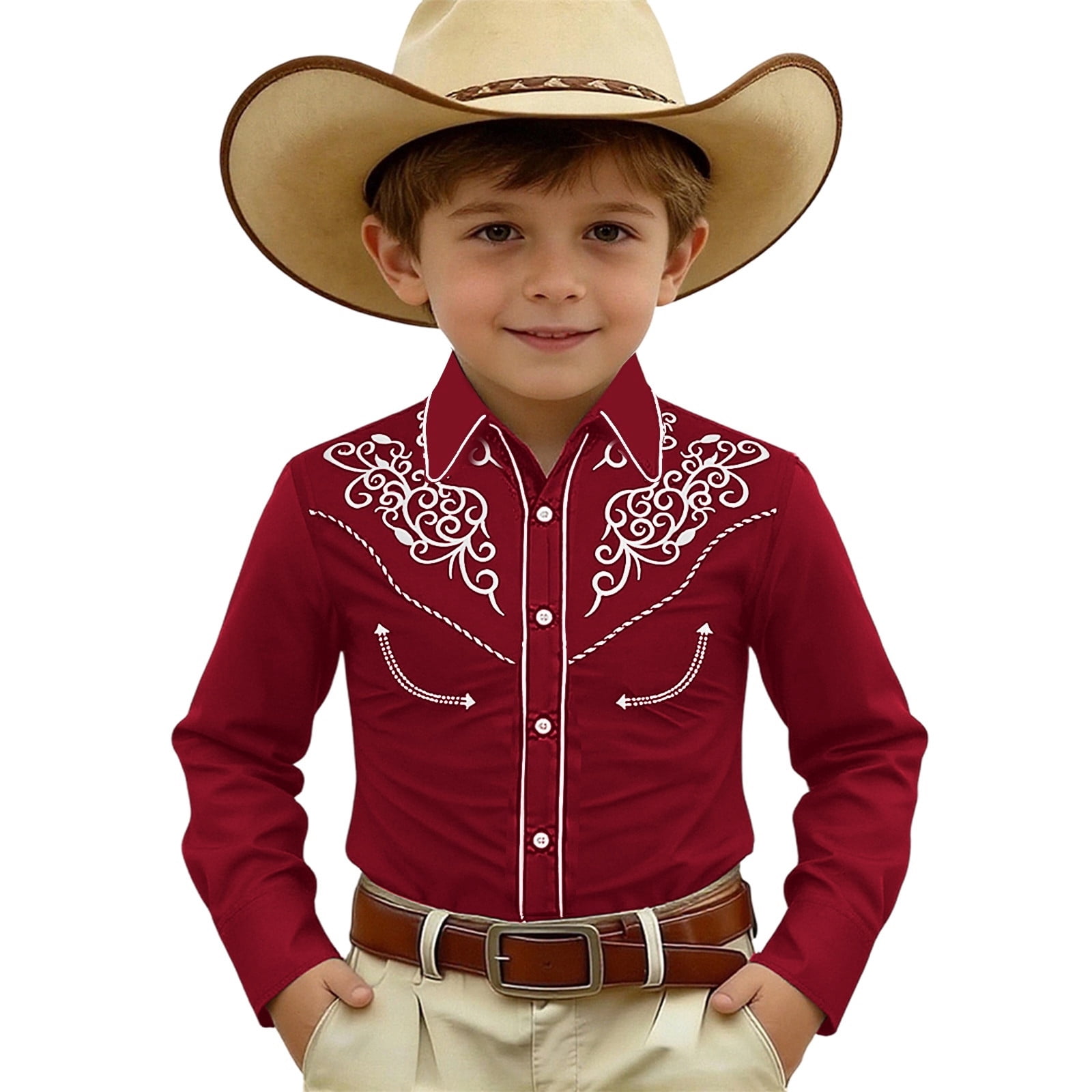 Boys T Shirt Shirts Kids Western Cowboy Print Casual Button Down ...
