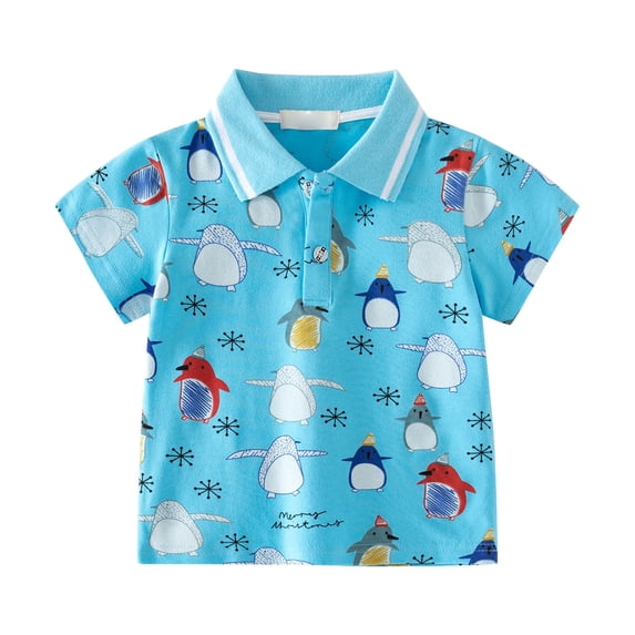Boys T Shirt Shirts Little Big Short Sleeve Button Down Cartoon Penguin ...