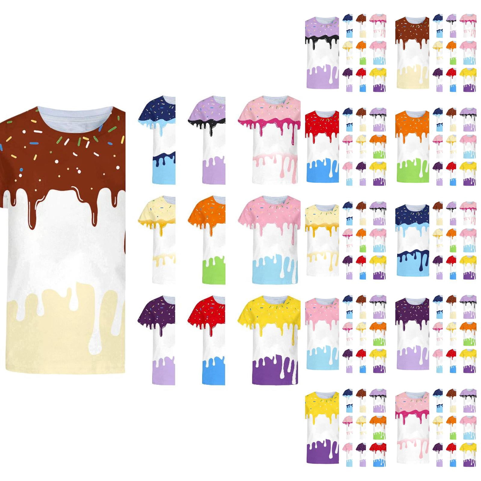 Boys T-Shirt Short Sleeve Multicolor Drip Melting Print Crew Neck T ...