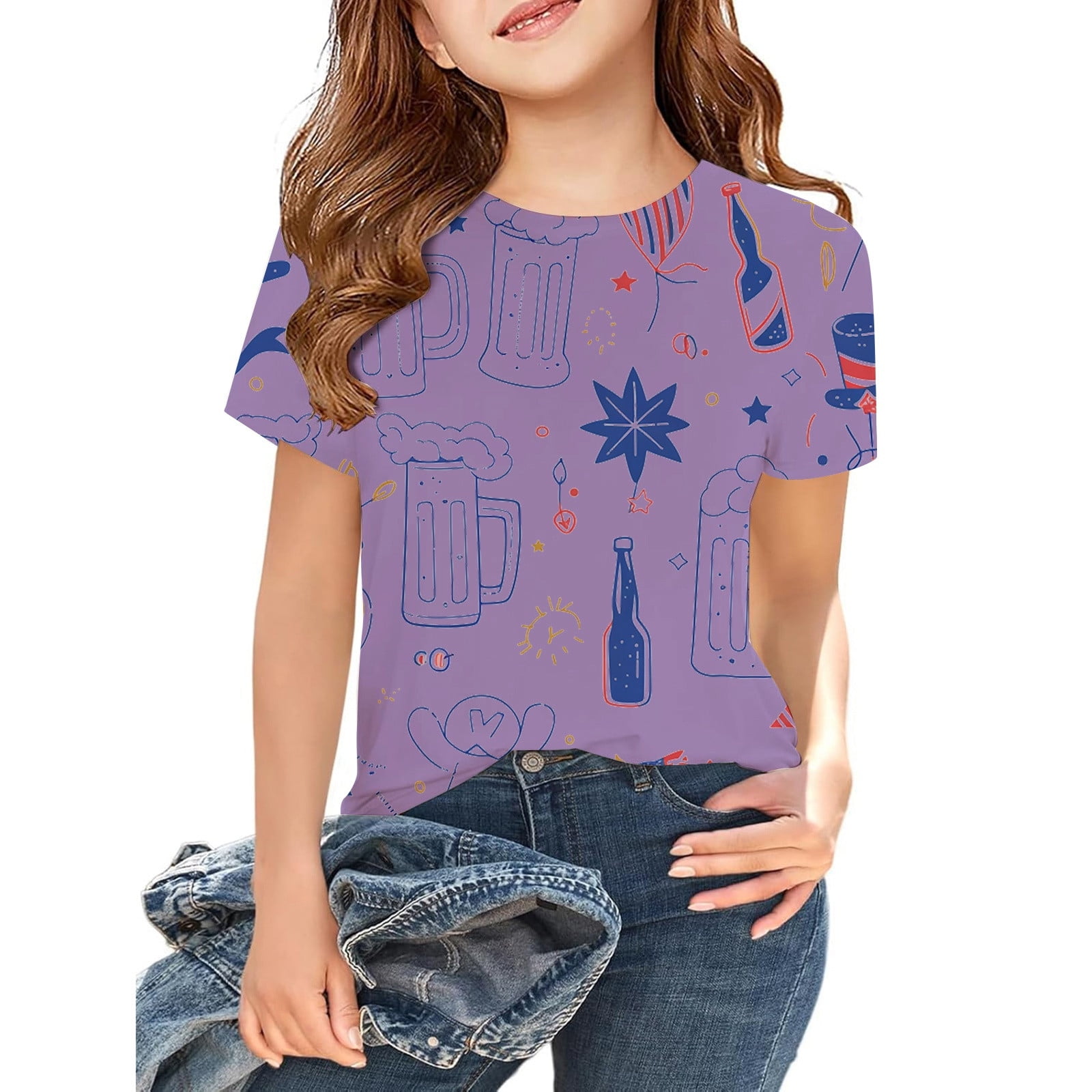 Boys T Shirt Short Sleeve Shirt Trendy Purple Girl Summer Outfits Cute ...