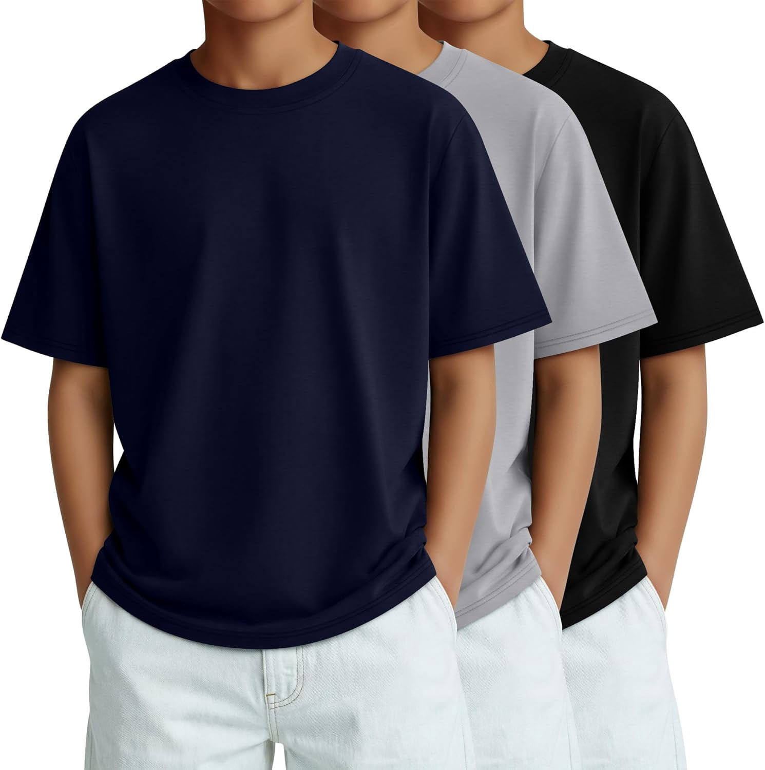 Boys T Shirts 3 Pack Short Sleeve Crewneck Tees, Kids Cotton Casual ...