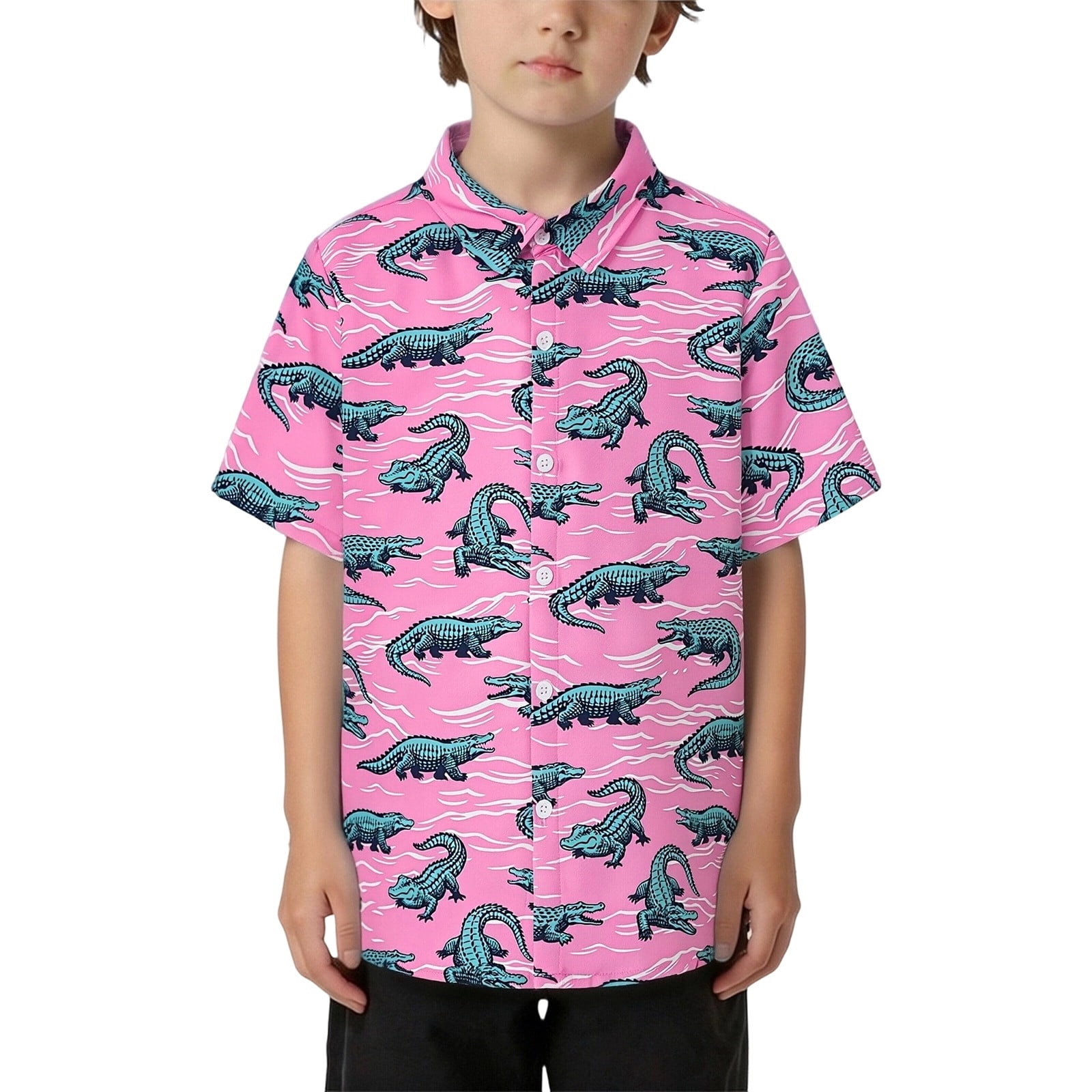 Boys T Shirts Boys Crocodile Print Short Sleeve Shirt Turn Down Collar ...