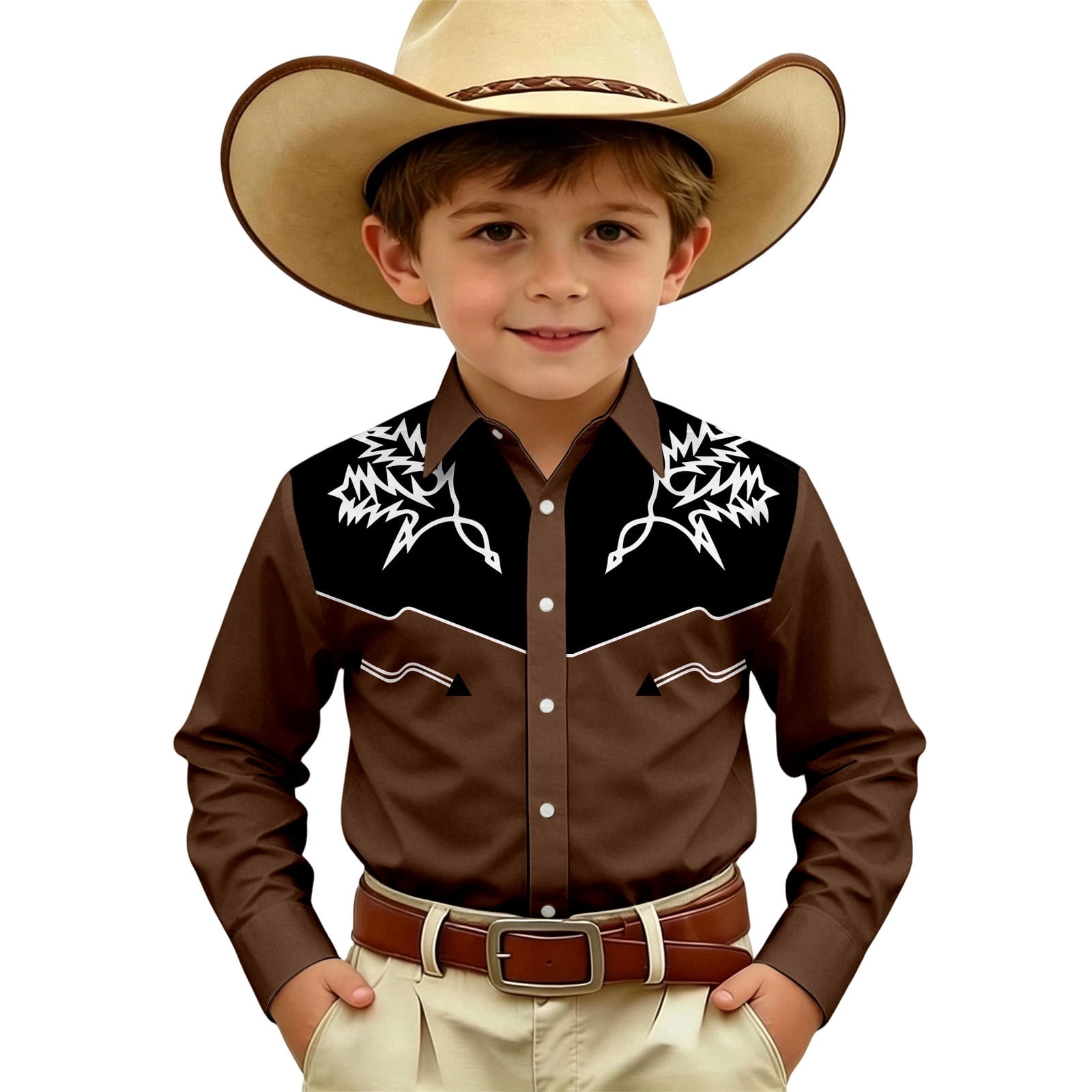 Boys T Shirts Boys Long Sleeve Western Shirt Print Cowboy Casual Style ...