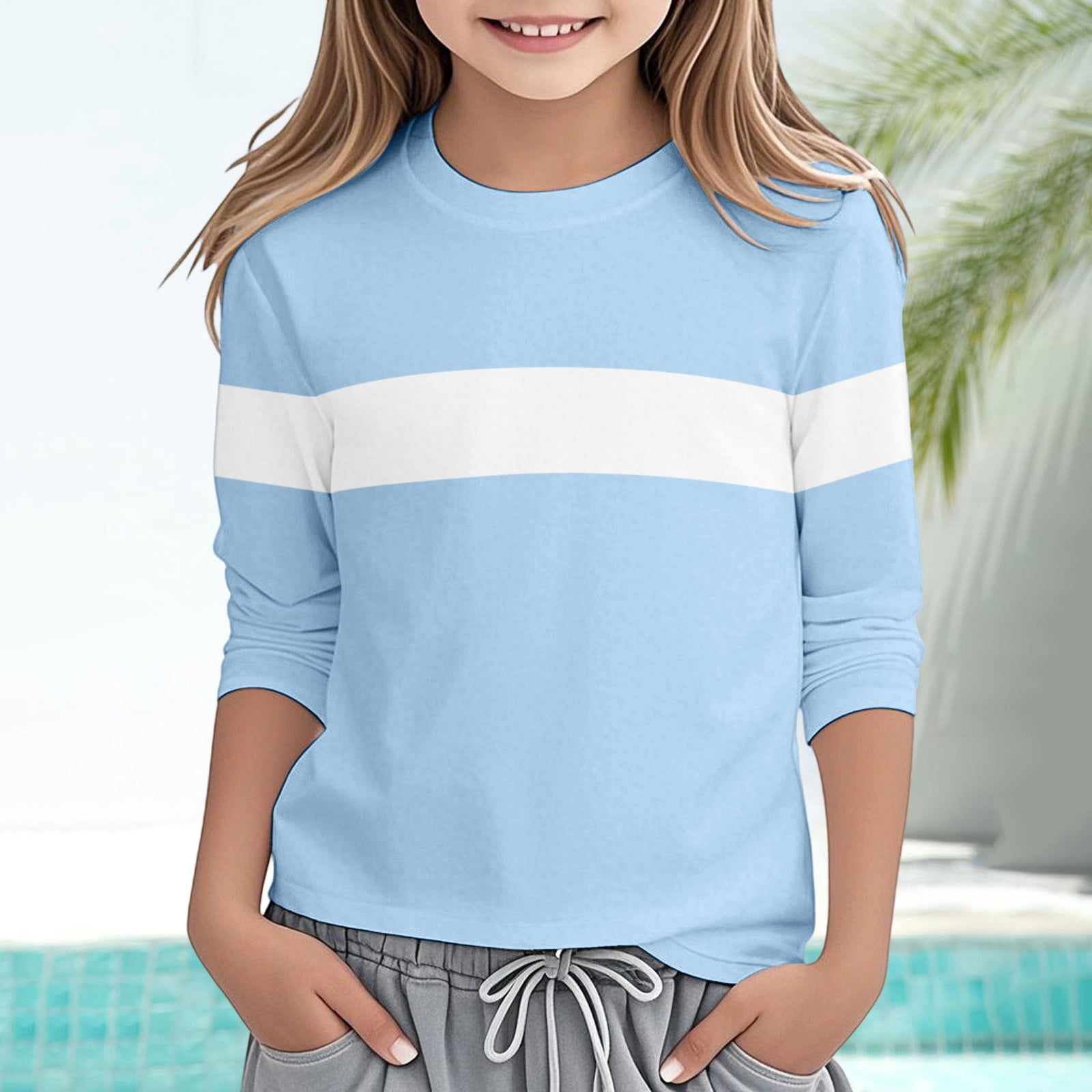 Boys T Shirts Girls Light Blue Top Kids Fall Tops Crewneck Basic Tees ...