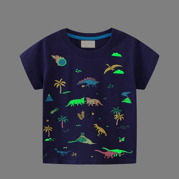 Boys T Shirts Glow Dinosaur World Short Sleeve Cartoon Tee Boys' Tops ...