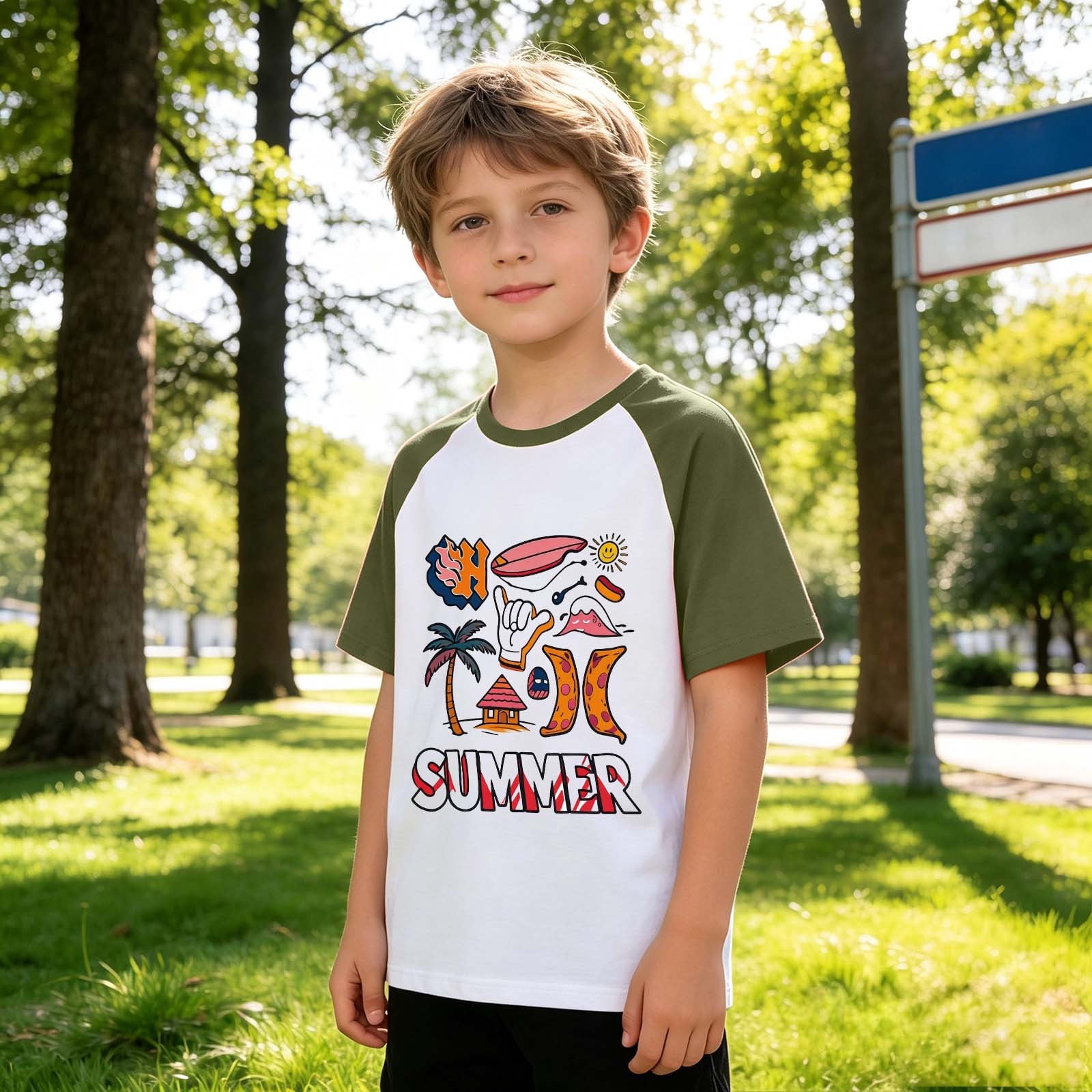 Boys T Shirts Graphic Print Crew Neck Short Sleeve Pullover Knit Tops ...