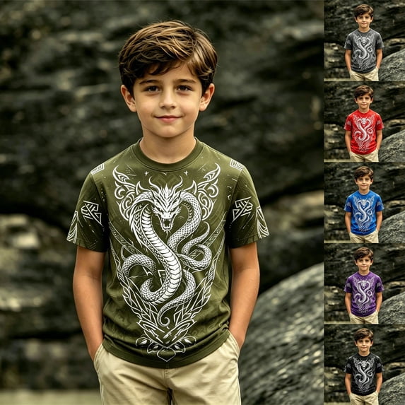 Boys T Shirts Graphic Print Crew Neck Short Sleeve Tops for Everyday ...