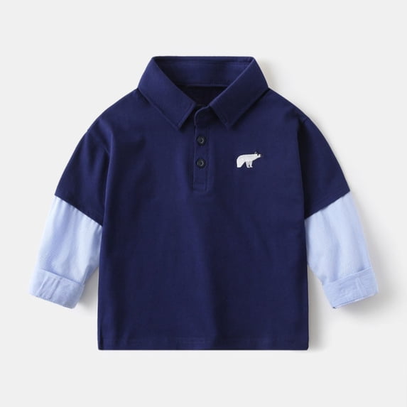 Boys T Shirts Graphic Print Lapel Short Sleeve Buttoned Faux Two-Piece ...