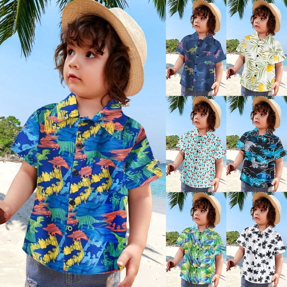Boys T Shirts Hawaiian Floral Cartoon Print Short Sleeve Lapel Casual ...