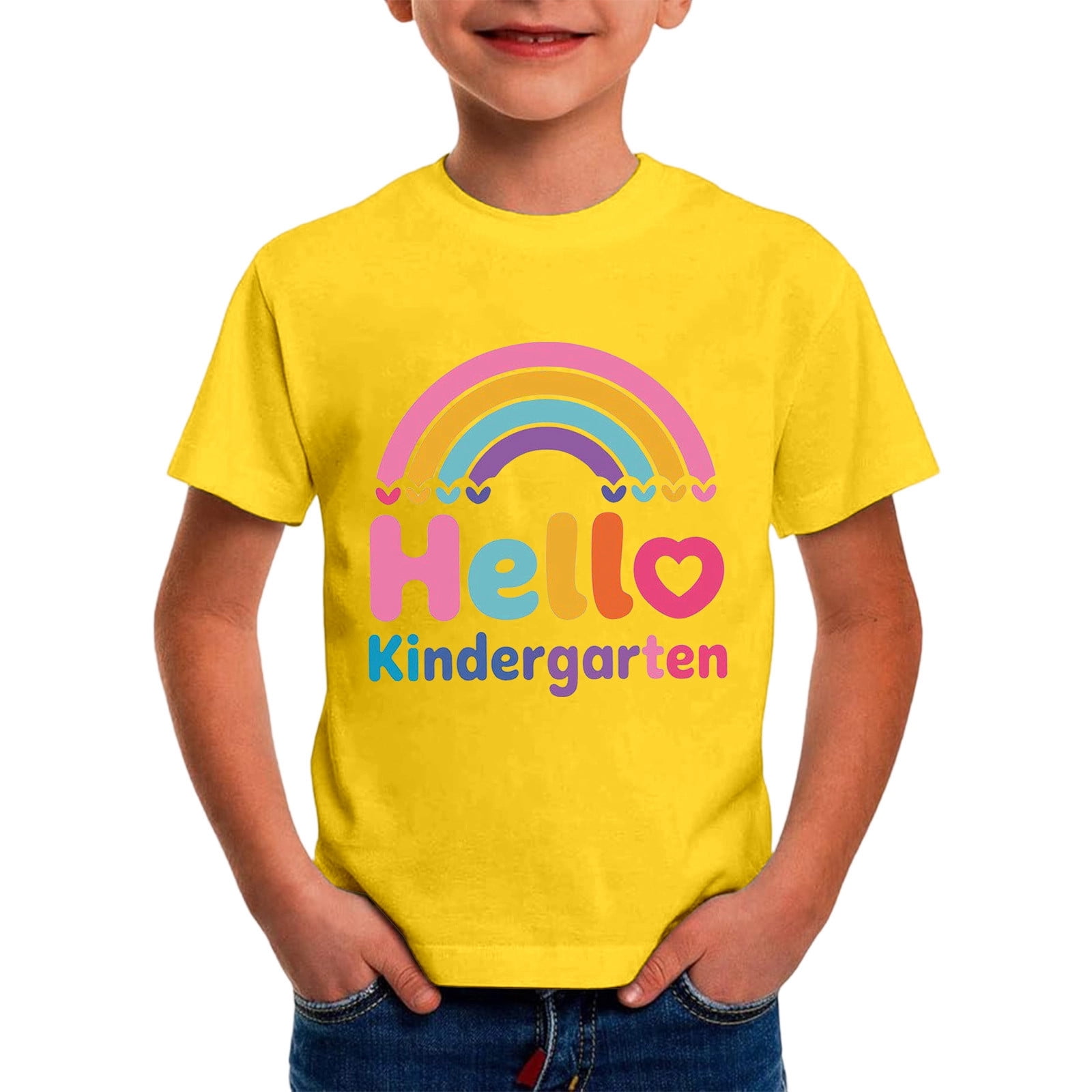 Boys T Shirts Hello Kindergarten Cartoon Print First Day At School ...