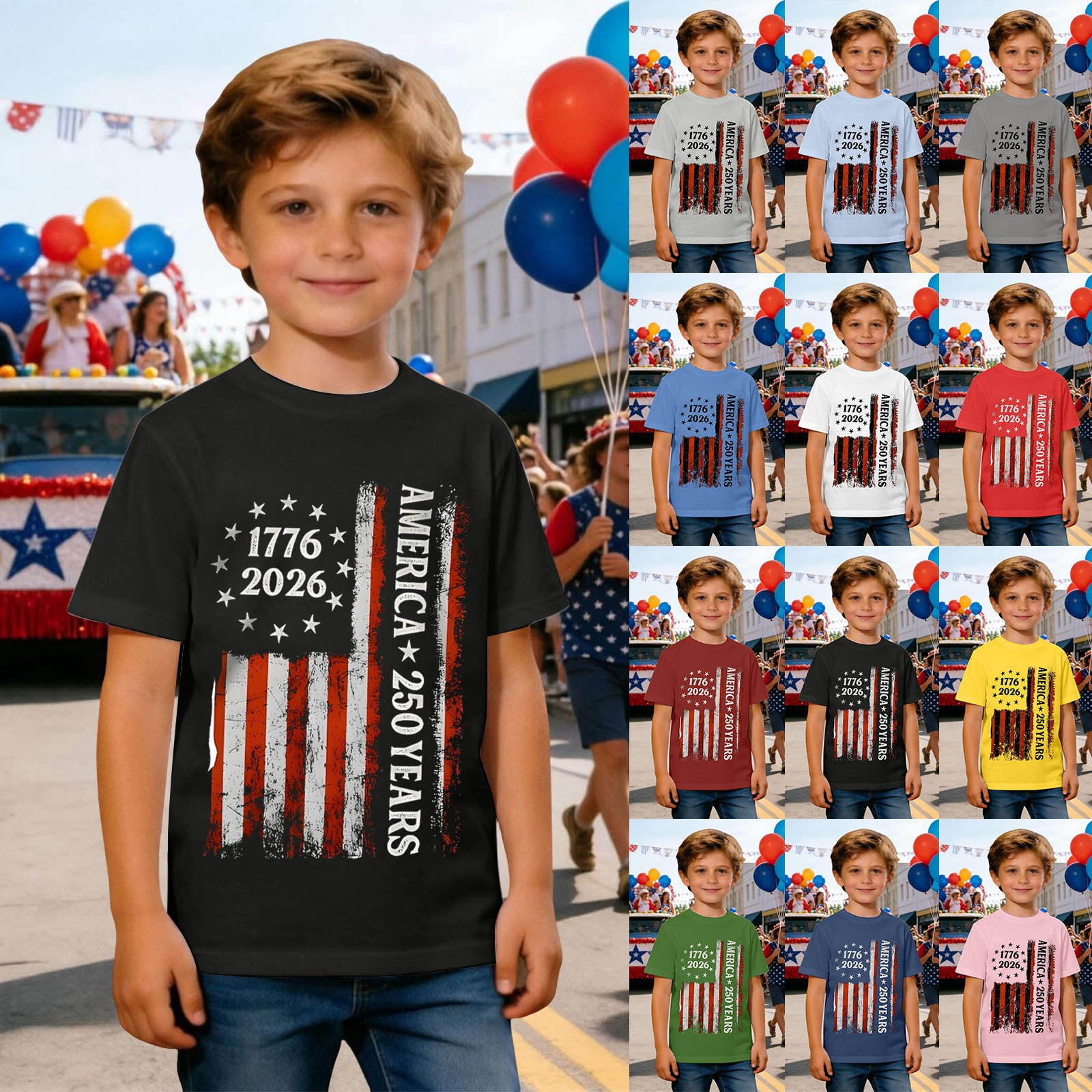 Boys T Shirts Independence Day Crew Neck Cartoon Print Short Sleeve T ...