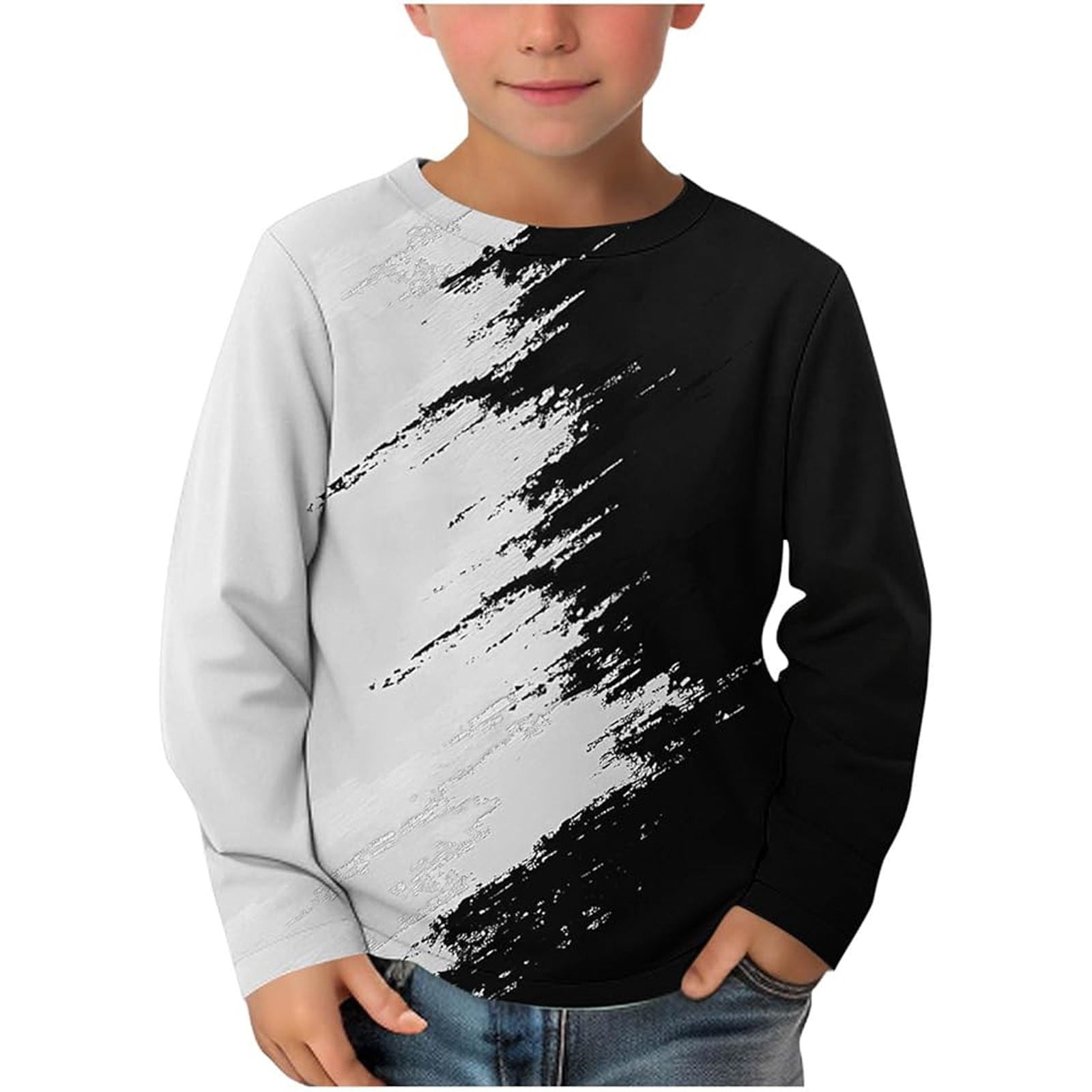 Boys T Shirts Kids Casual 3D Print Long Sleeve Pullover Outdoor Loose ...