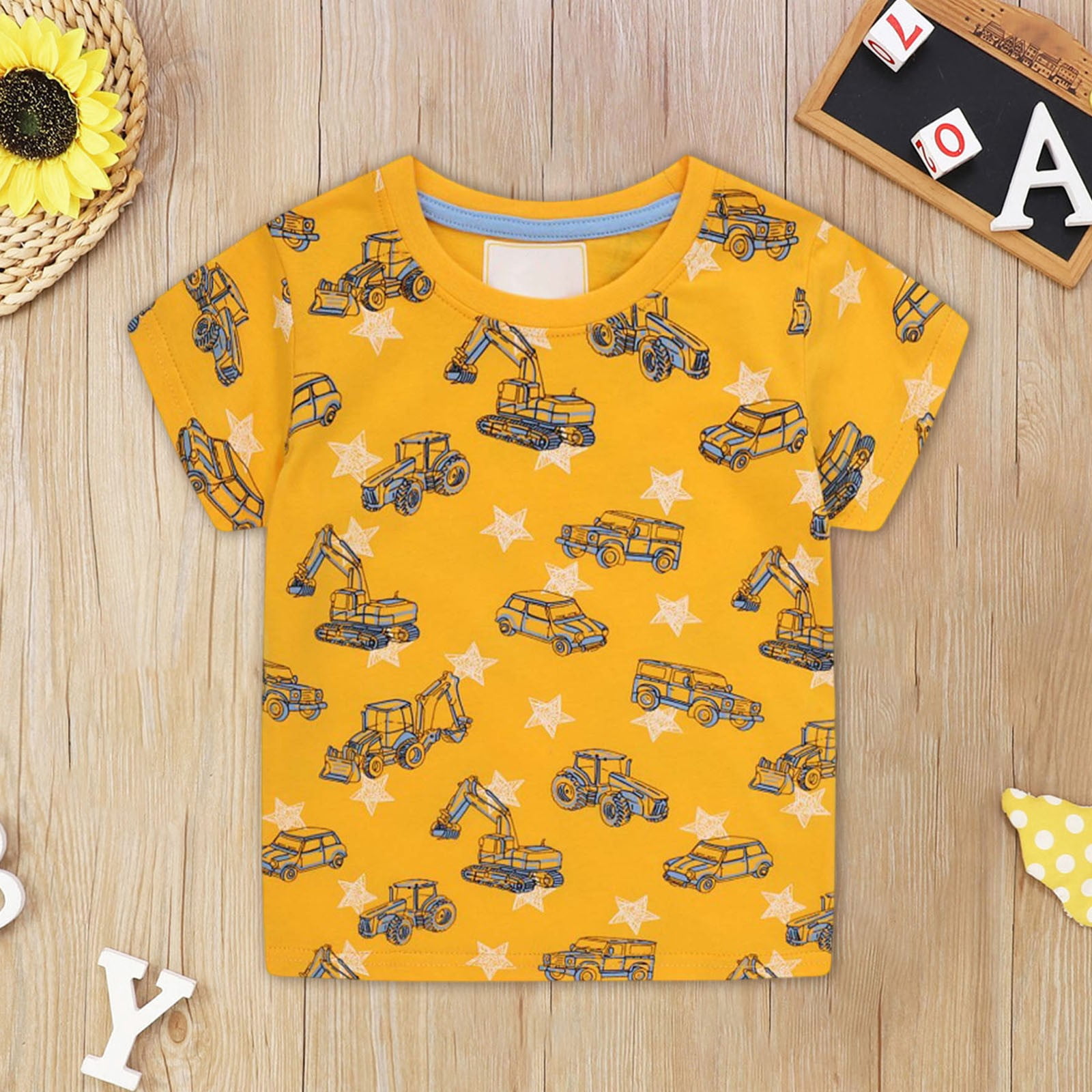 Boys T Shirts Kids Excavator Print Short Sleeve Crewneck Casual Summer ...