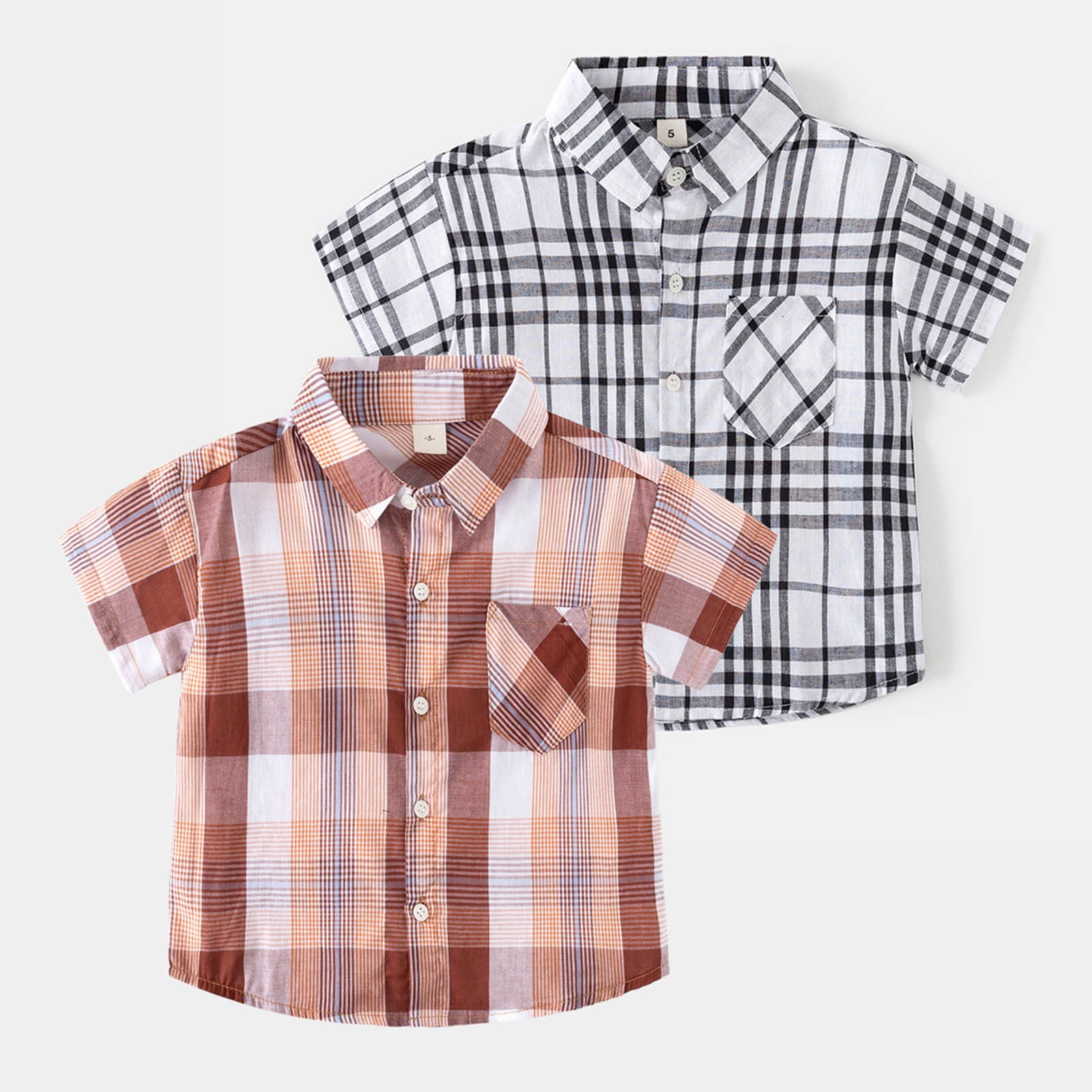 Boys T Shirts Kids Plaid Short Sleeve Lapel Cotton Half Sleeve Shirt ...