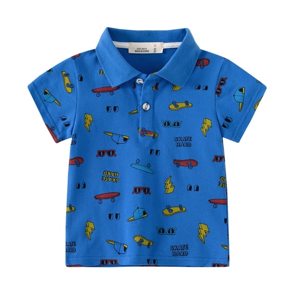 Boys T Shirts Kids Short Sleeve Tops Cool Cartoon Print Dinosaur Button ...