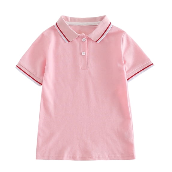 Boys T Shirts Kids Short Sleeve Tops Solid Clothes Button Design School ...