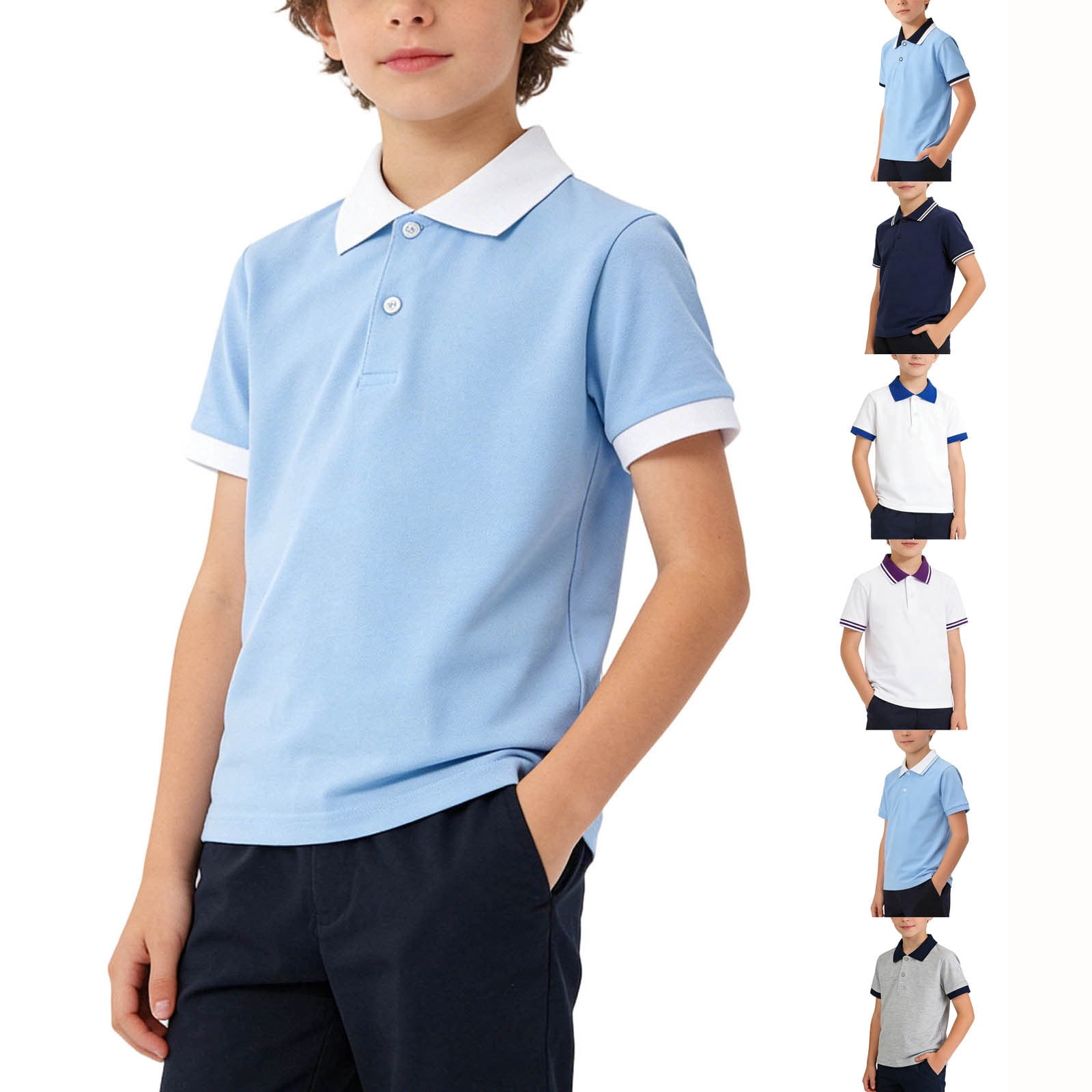Boys T Shirts Kids Solid Color Short Sleeve Polo Shirt School Casual ...