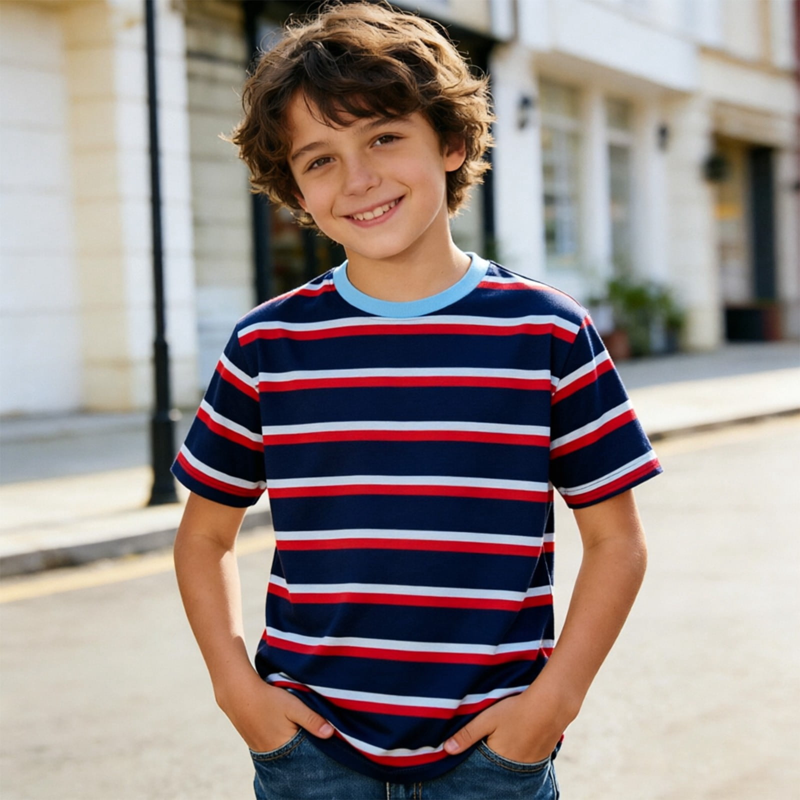 Boys T Shirts Kids Striped Summer Crew Neck Lightweight Breathable ...