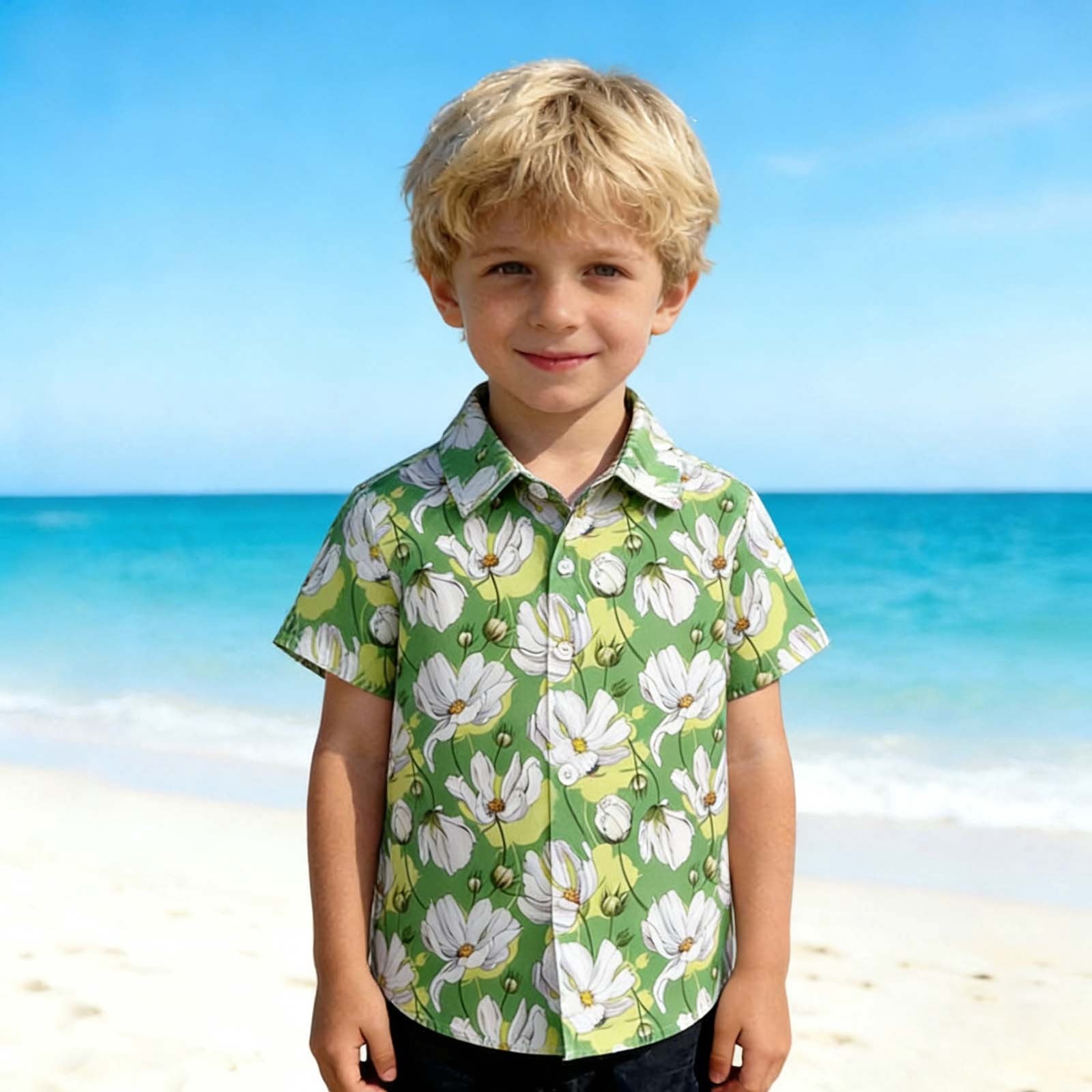 Boys T Shirts Kids Vacation Floral Print Short Sleeve Button Down Shirt ...