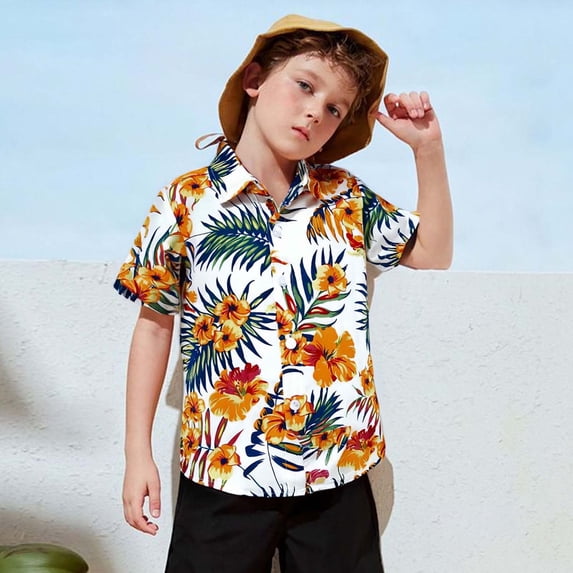 Boys T Shirts Lapel Floral Print Short Sleeve Button Down Shirt for ...