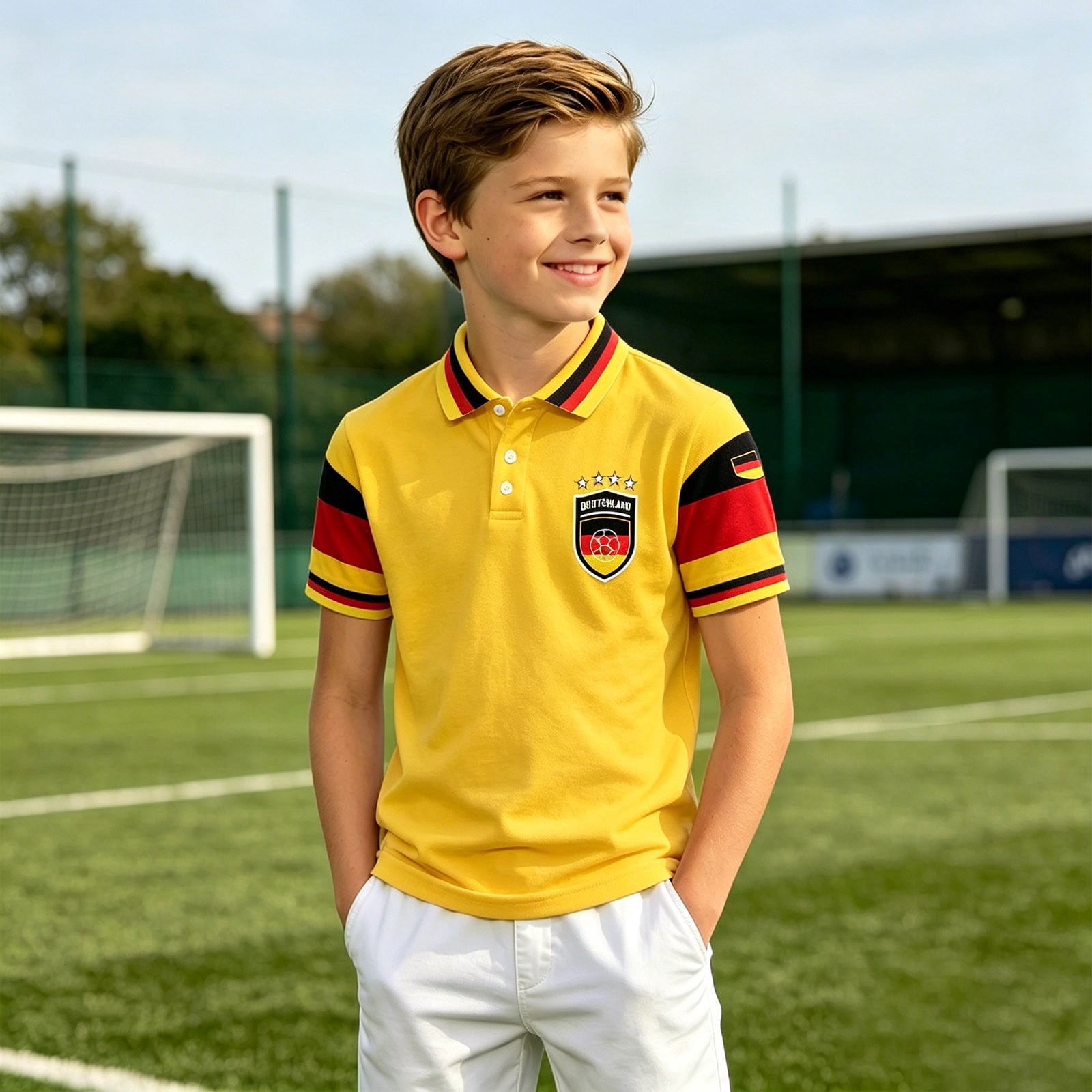 Boys T Shirts Lapel Football Print Short Sleeve Button Polo Shirt And ...