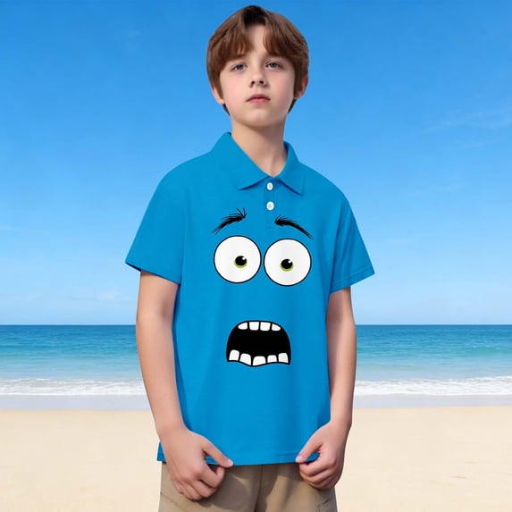 Boys T Shirts Loose Fit Graphic Print Lapel Short Sleeve Buttoned Polo ...