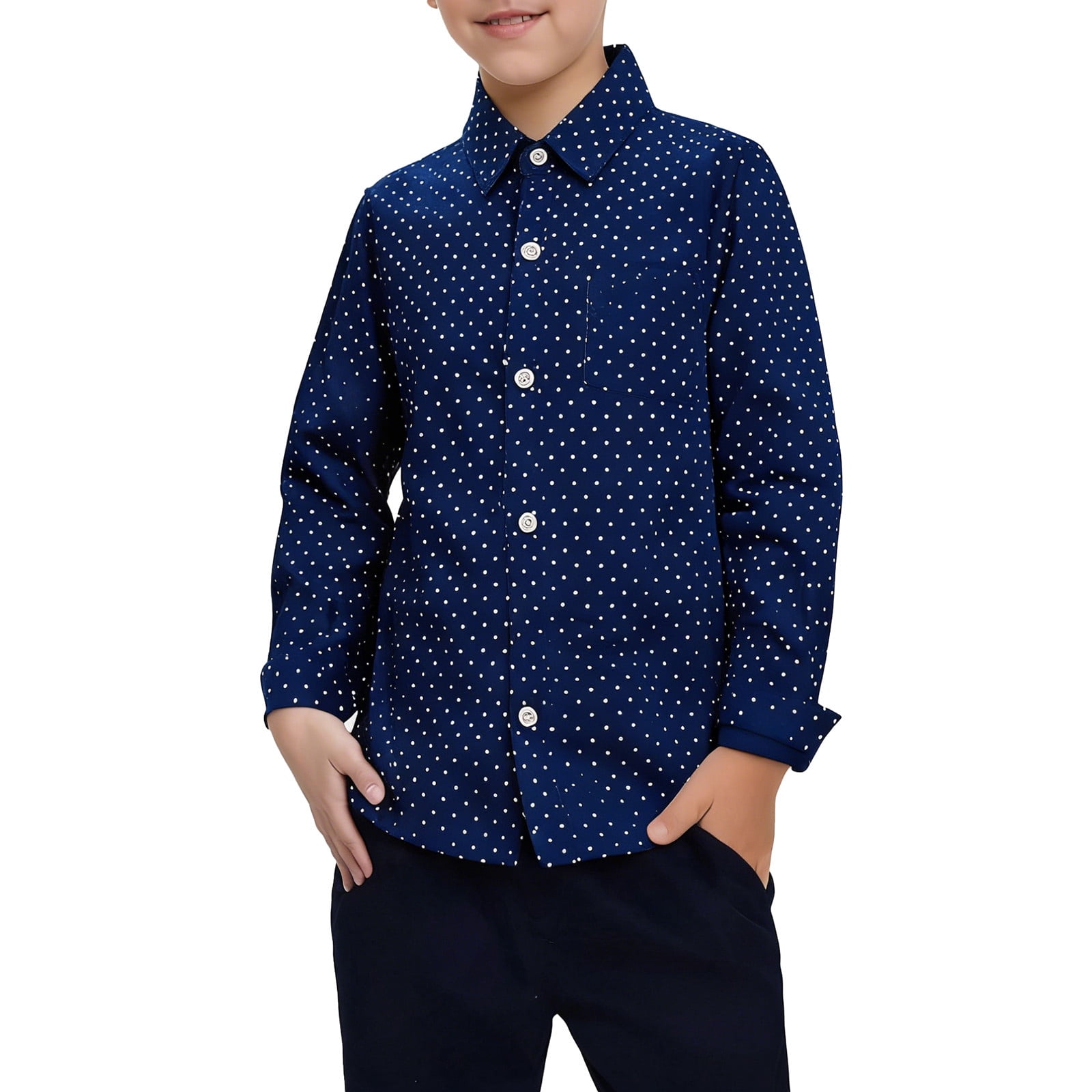 Boys T Shirts Polka Dot Print Lapel Long Sleeve Button Down Shirt Tops ...