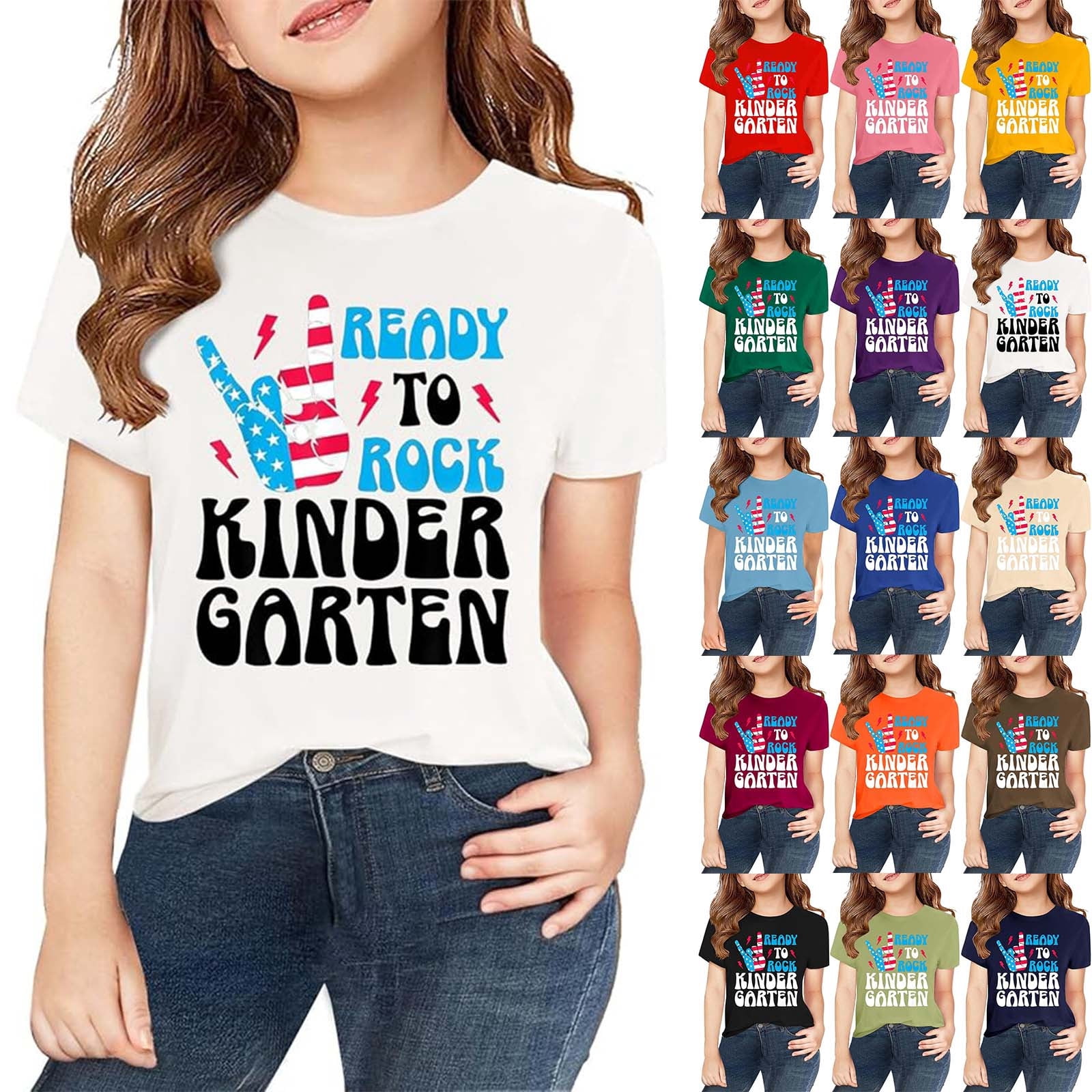 Boys T Shirts Rock Hand Print Back To School Short Sleeve Tee Casual ...