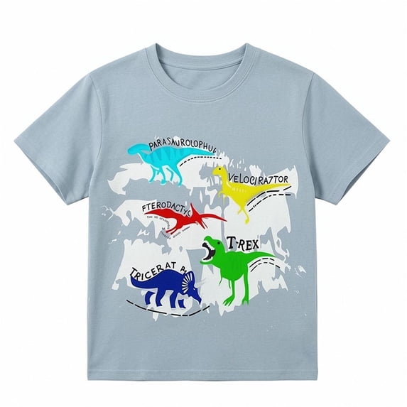 Boys T Shirts Short Sleeve Crewneck Dinosaur Print Graphic Tees Soft ...