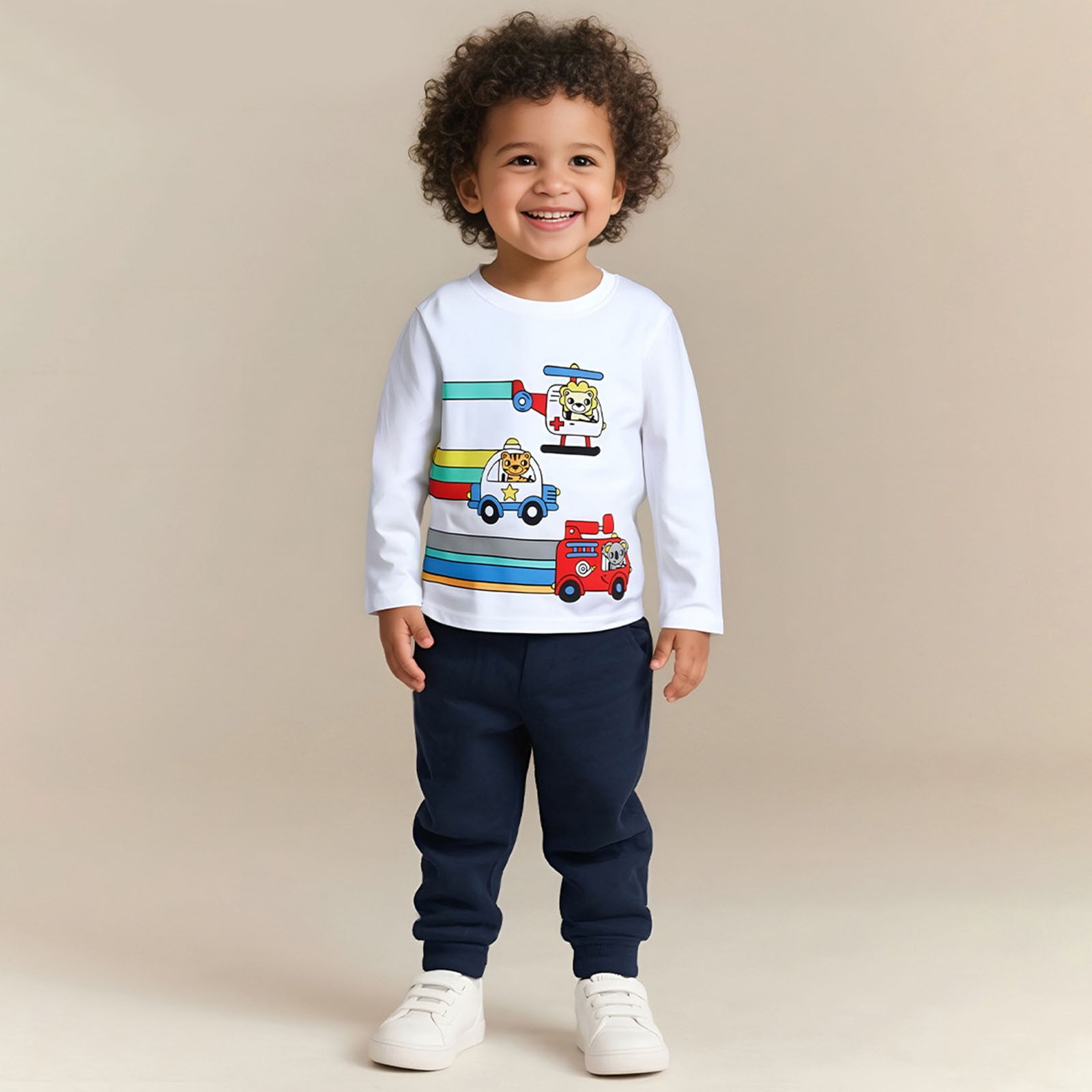 Boys T Shirts Size 1-2Y Kids Cartoon Police Ambulance Print Long Sleeve ...