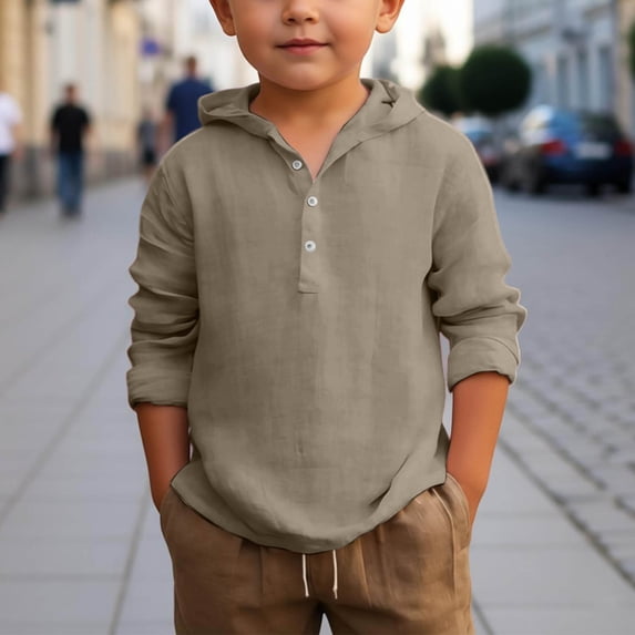 Boys T Shirts Size 12-13Y Youth Solid Color Hooded Neck Long Sleeve ...