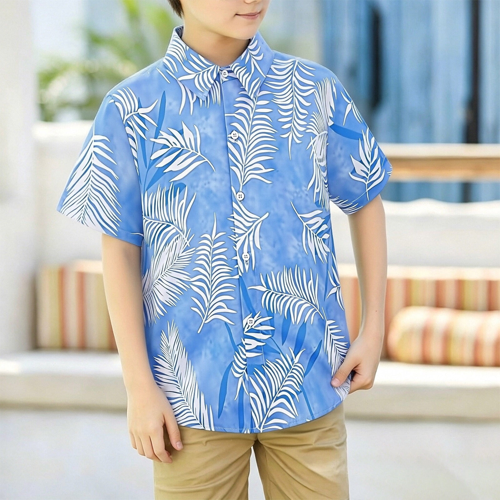 Boys T Shirts Size 3-4Y Kids Hawaiian Style Print Short Sleeve Collar ...