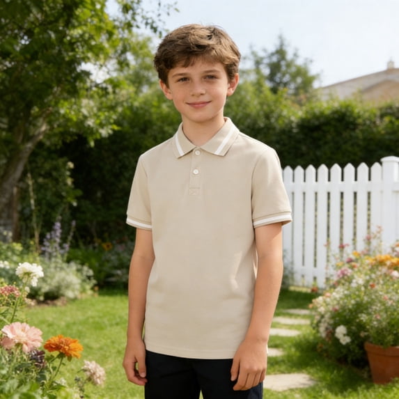 Boys T Shirts Size 3-4Y Kids Solid Short Sleeve Crewneck Button Polo ...