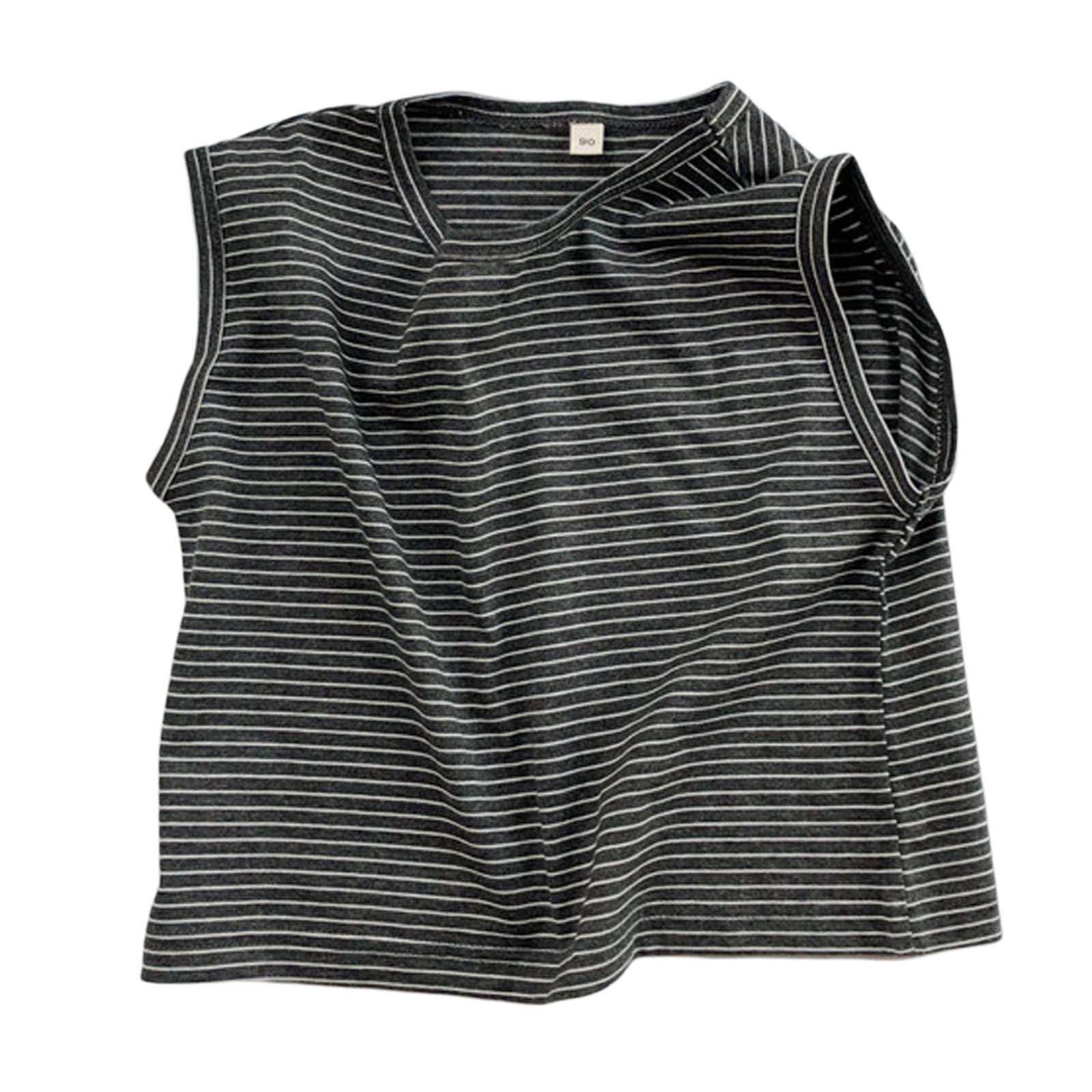 Boys T Shirts Striped Knit Sleeveless Vest Loose Fit Round Neck Beach ...