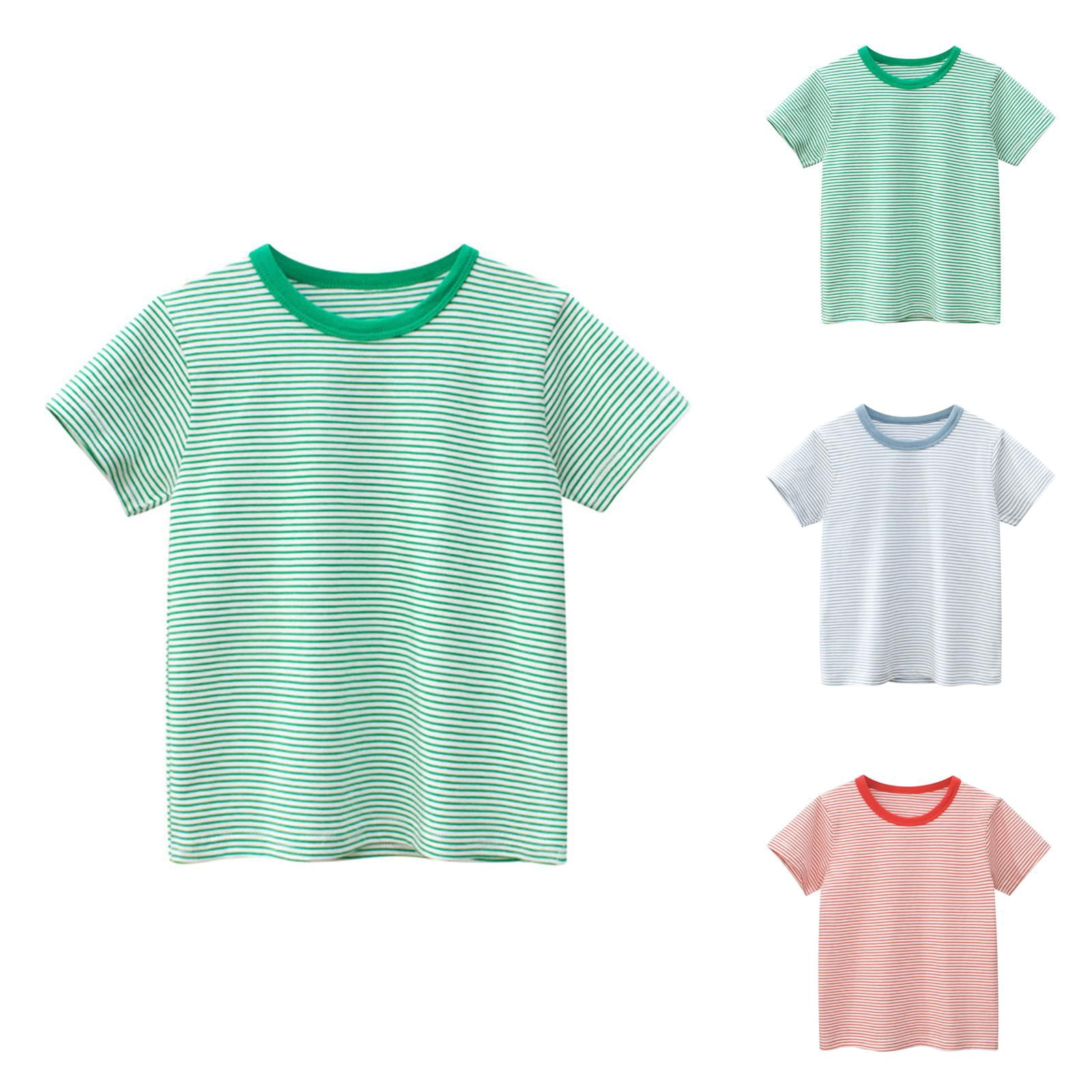 Boys T Shirts Summer Crew Neck Stripes Short Sleeve Kids Casual Basic ...