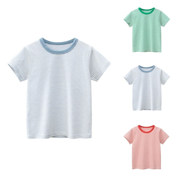 Boys T Shirts Summer Crew Neck Stripes Short Sleeve Kids Casual Basic ...