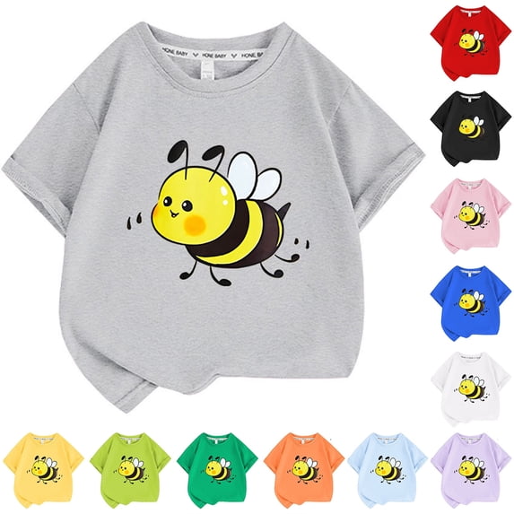 Boys T Shirts Summer Kids Bee Print Short Sleeve Cotton T Shirt Girls ...