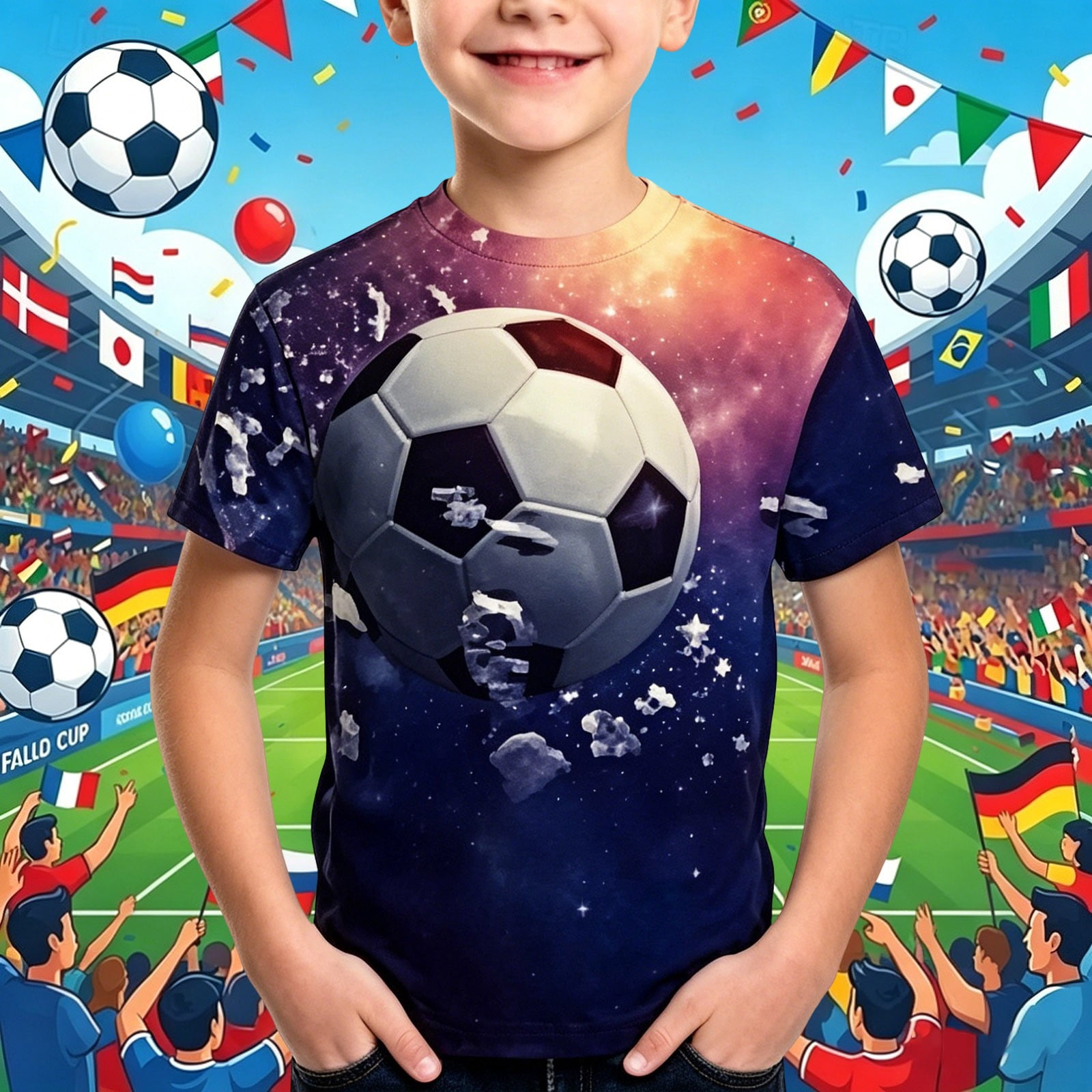 Boys T-shirts Short Sleeve Crew Neck World Cup Trophy 3D Graphic Tees ...