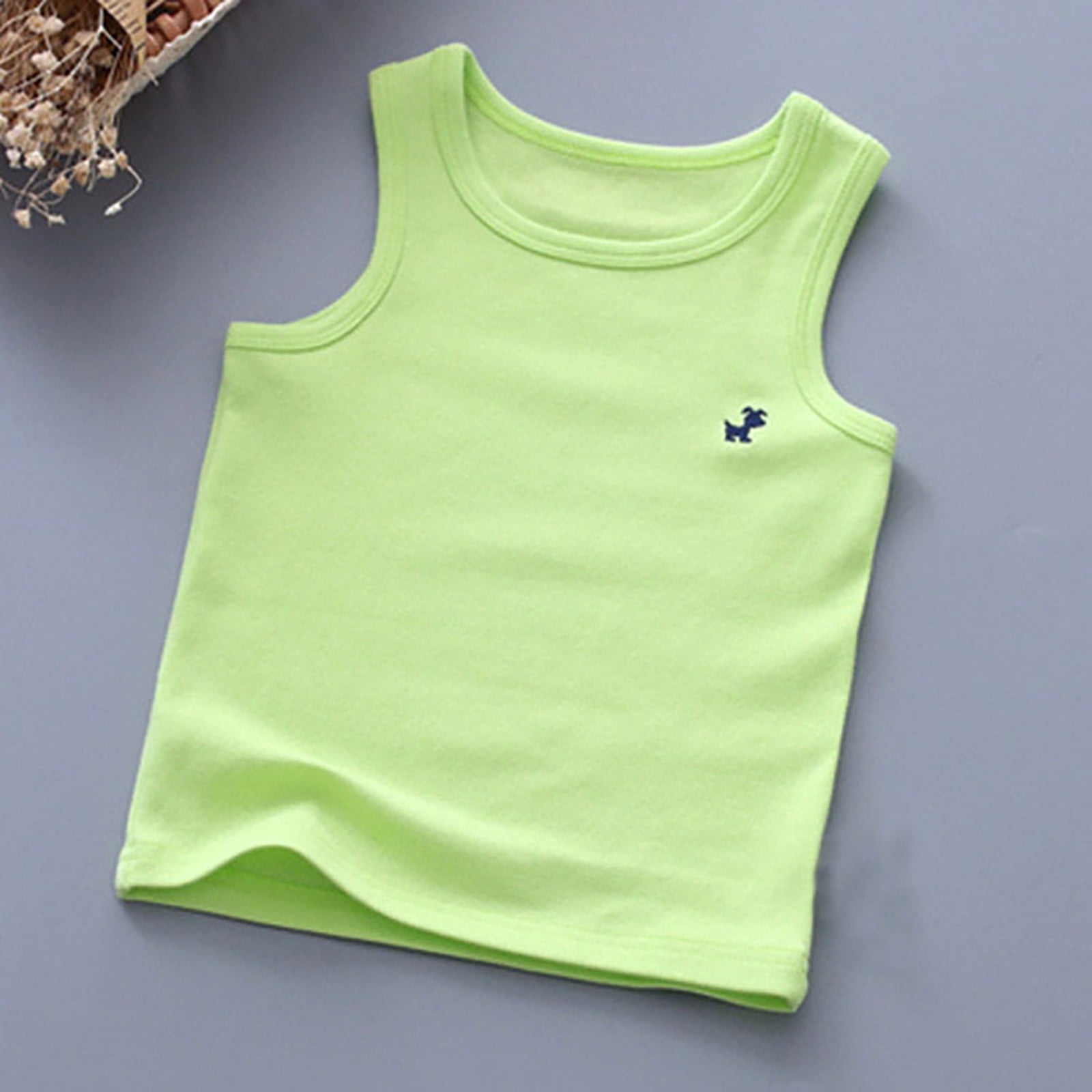 Boys Tank T Shirts Sleeveless Embroidered Dog Green Summer Casual ...