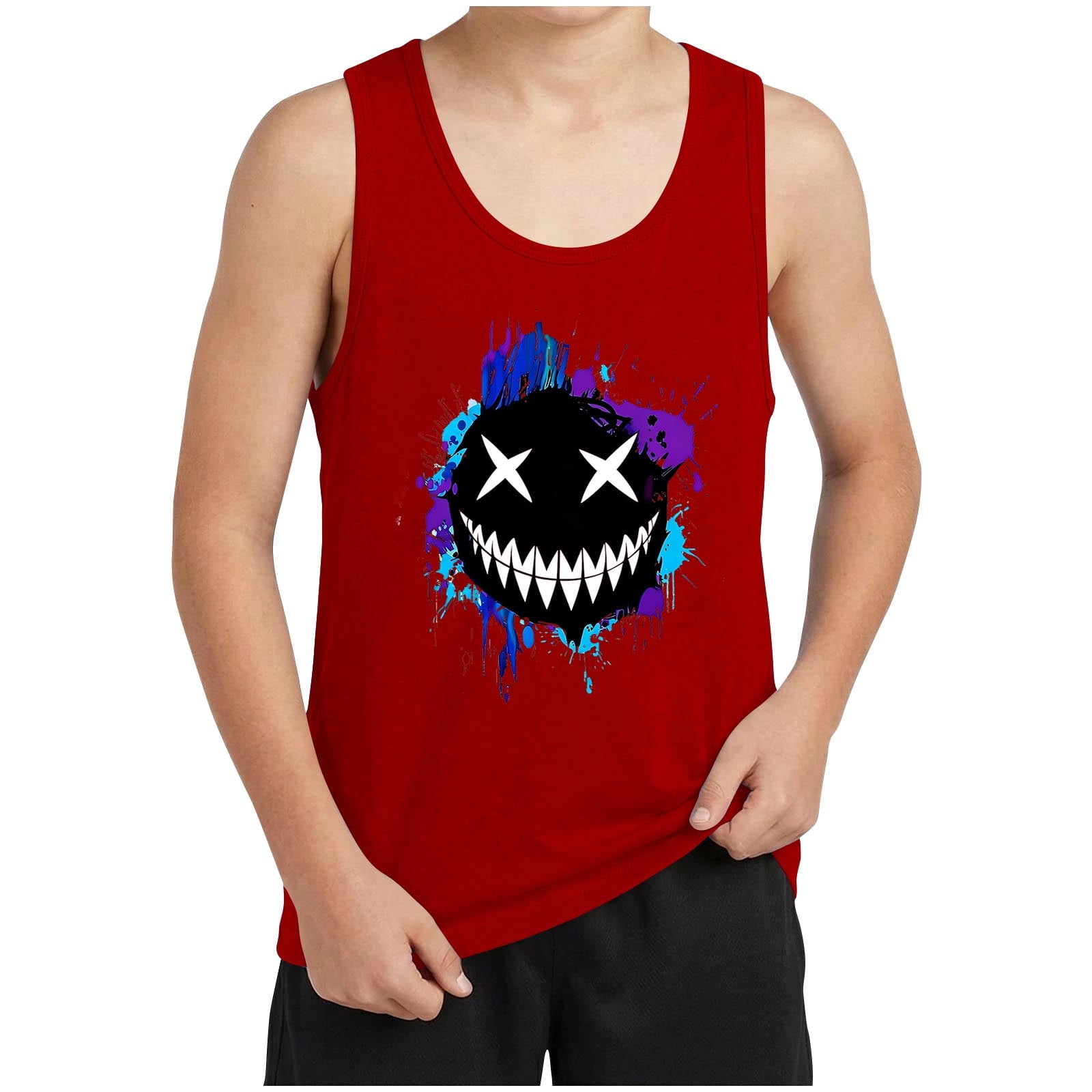 Boys Tank Top - Red Graphic Sleeveless Shirt for Kids, Soft Stretchy ...